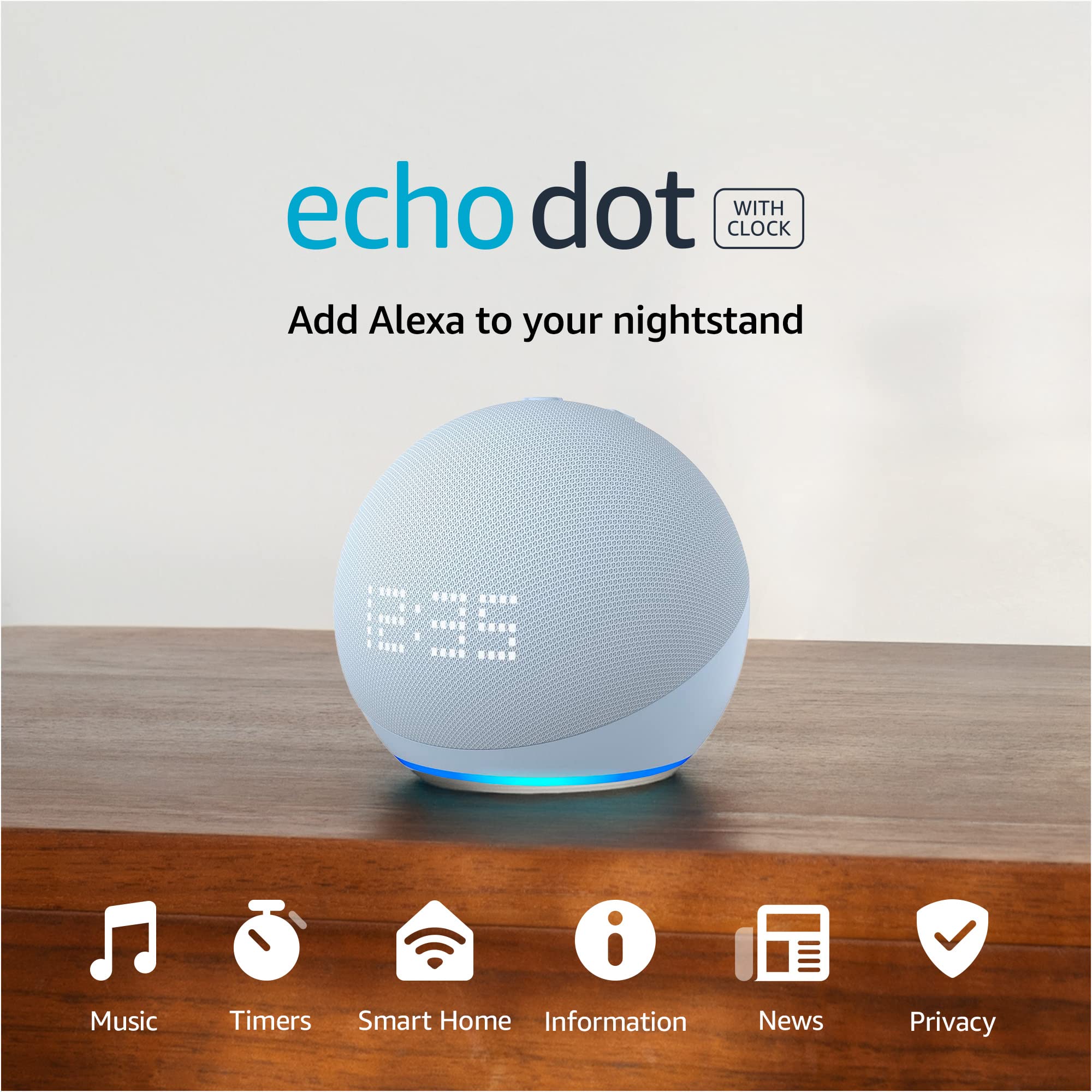 All-New Echo Dot (5th Gen, 2022 release) with clock | Smart speaker with clock and Alexa | Cloud Blue