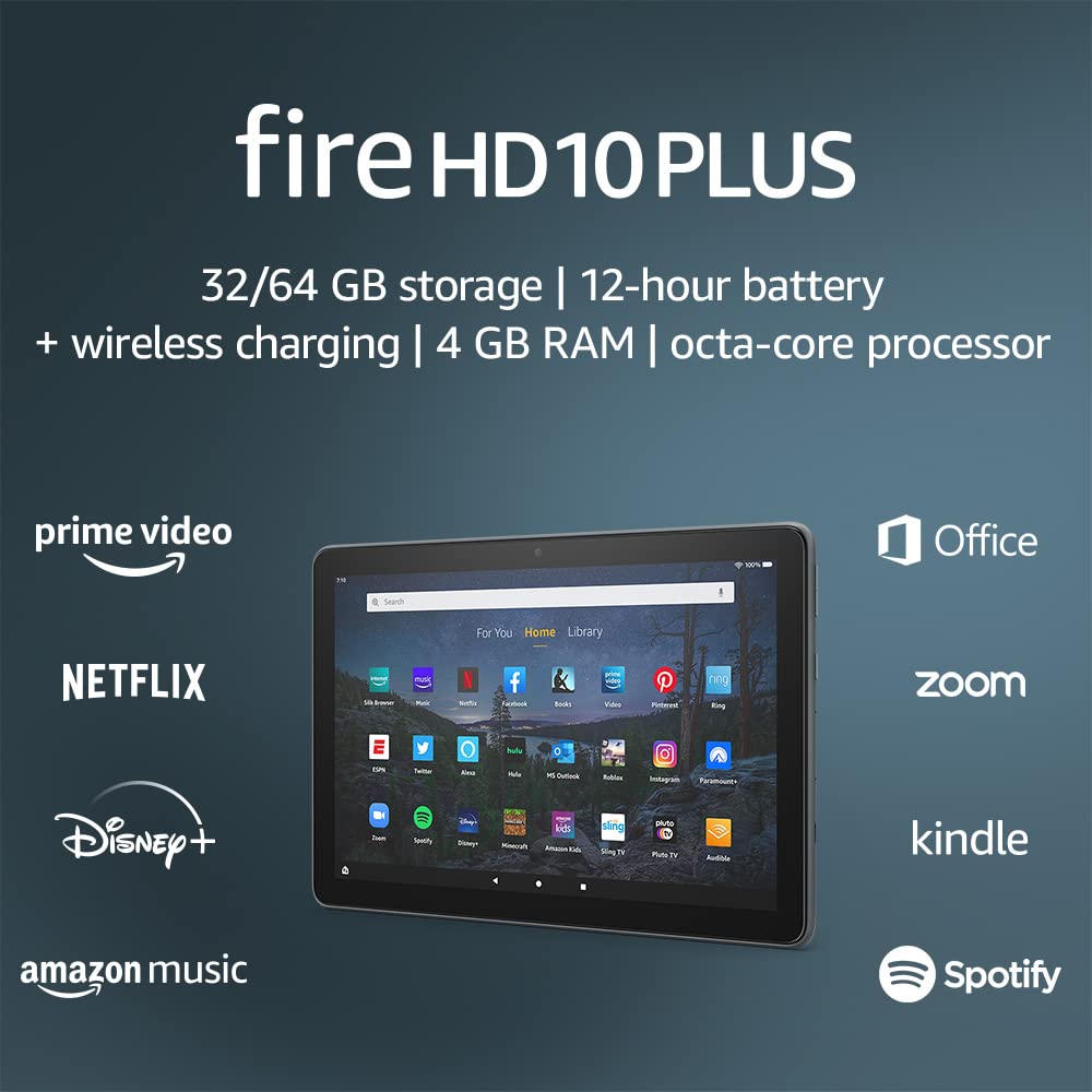 Amazon Fire HD 10 Plus tablet, 10.1", 1080p Full HD, 32 GB, latest model (2021 release), Slate