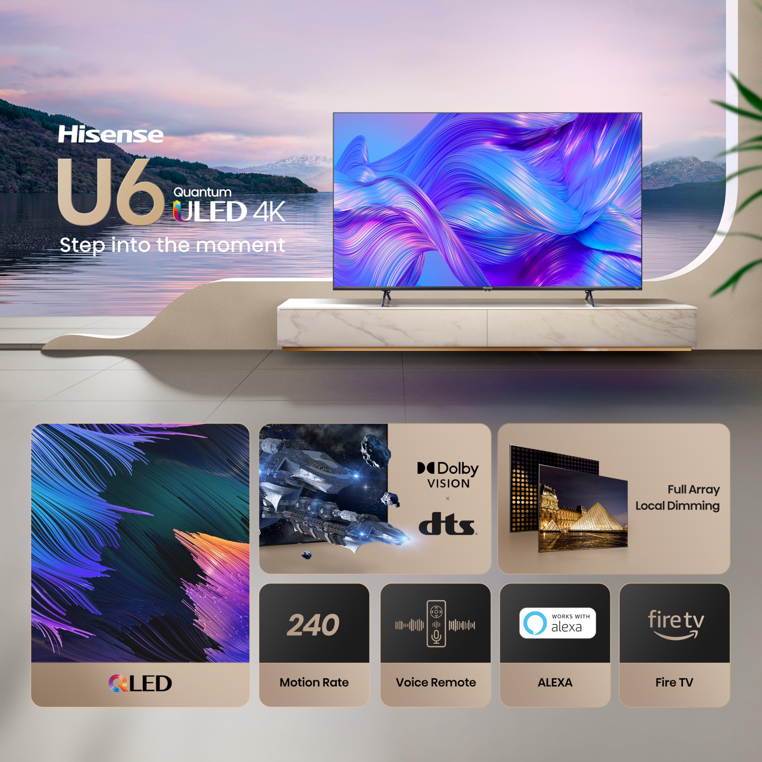 Hisense 50-inch ULED U6 Series Quantum Dot QLED 4K UHD Smart Fire TV (50U6HF, 2022 Model)