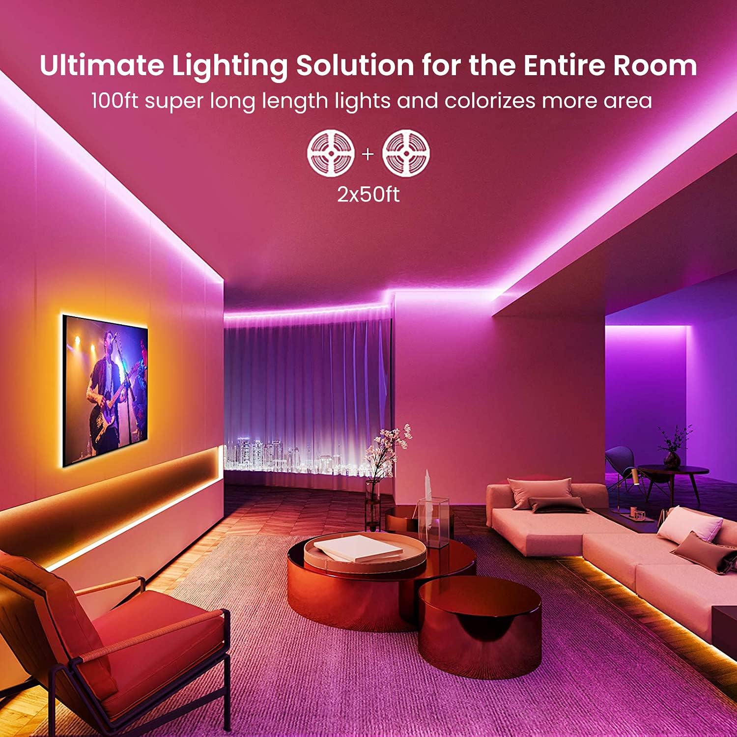 GUPUP 100 FT LED Strip Lights,Rope Lights,Bluetooth APP Control,Color Changing Light Strip,Lights sync with Music,para cuarto,LED Lights for Bedroom...