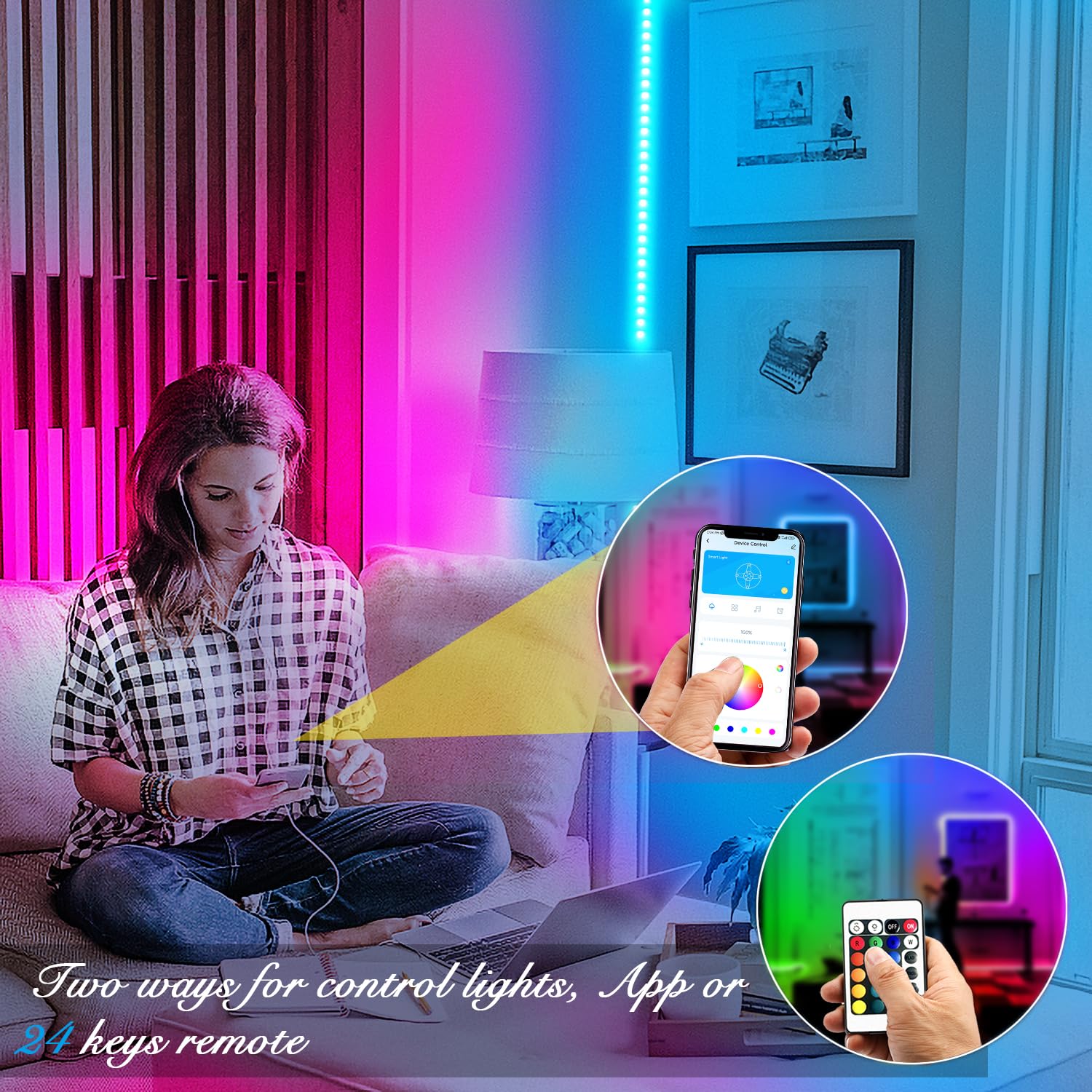 DAYBETTER Led Strip Lights 100ft (2 Rolls of 50ft) Smart Light Strips with App Control Remote, 5050 RGB Led Lights for Bedroom, Music Sync Color Changing Lights for Room Party