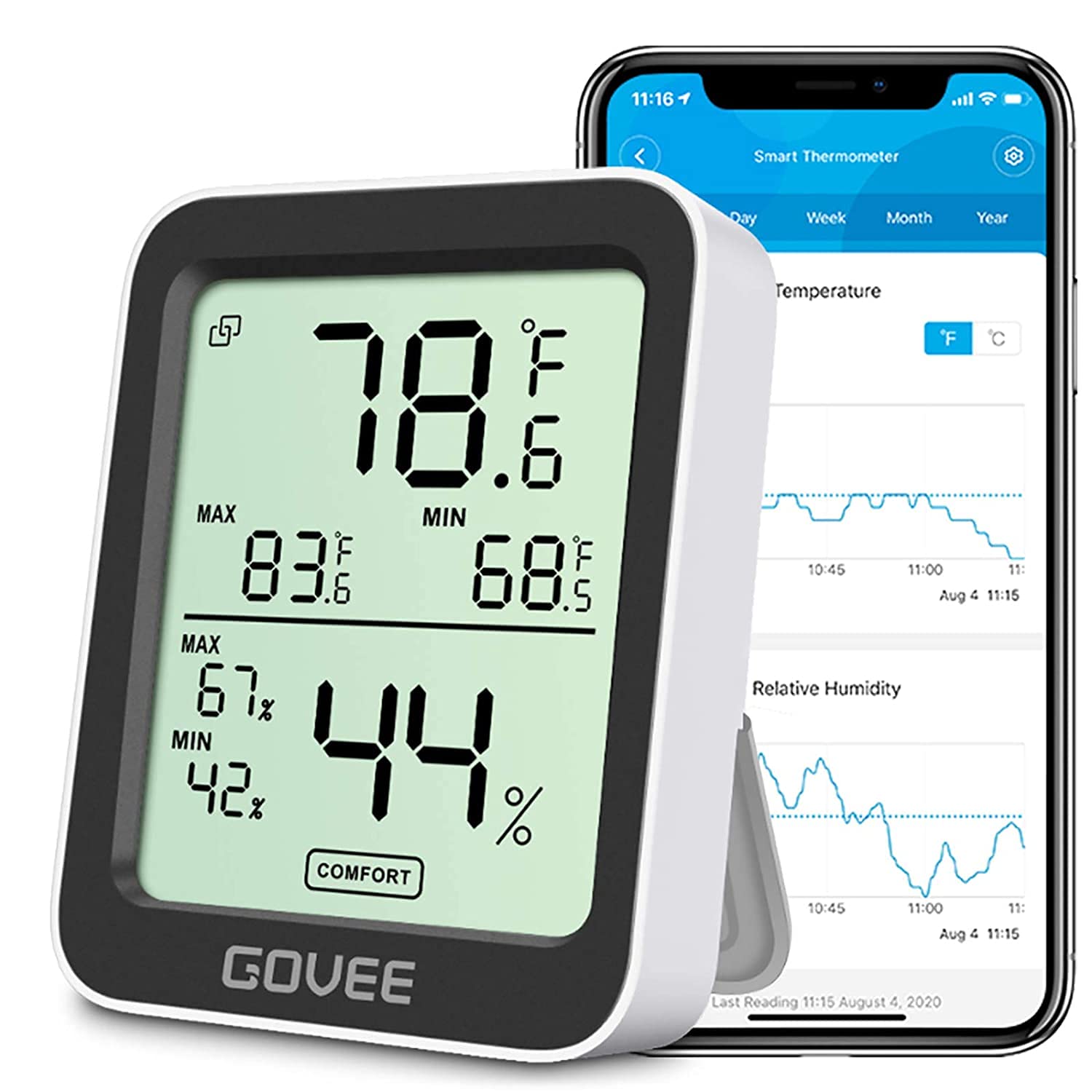 Govee Hygrometer Thermometer H5075, Bluetooth Indoor Room Temperature Monitor Greenhouse Thermometer with Remote App Control, Notification Alerts, 2 Years Data Storage Export