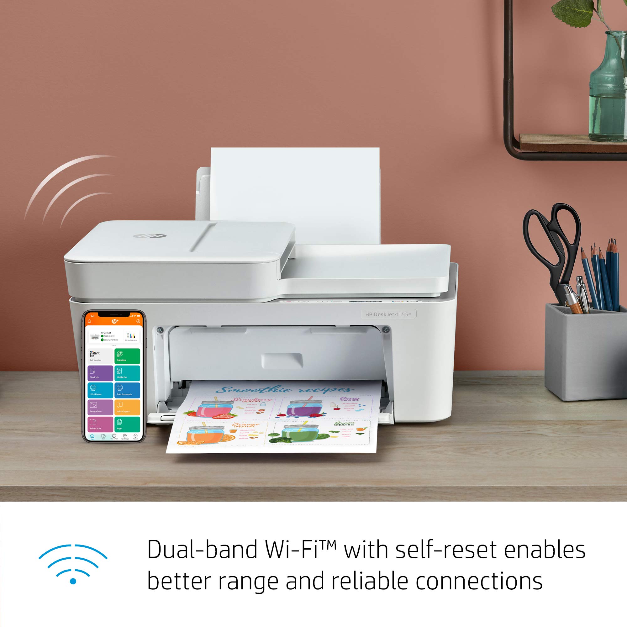 HP DeskJet 4155e Wireless Color All-in-One Printer with bonus 6 months Instant Ink (26Q90A).