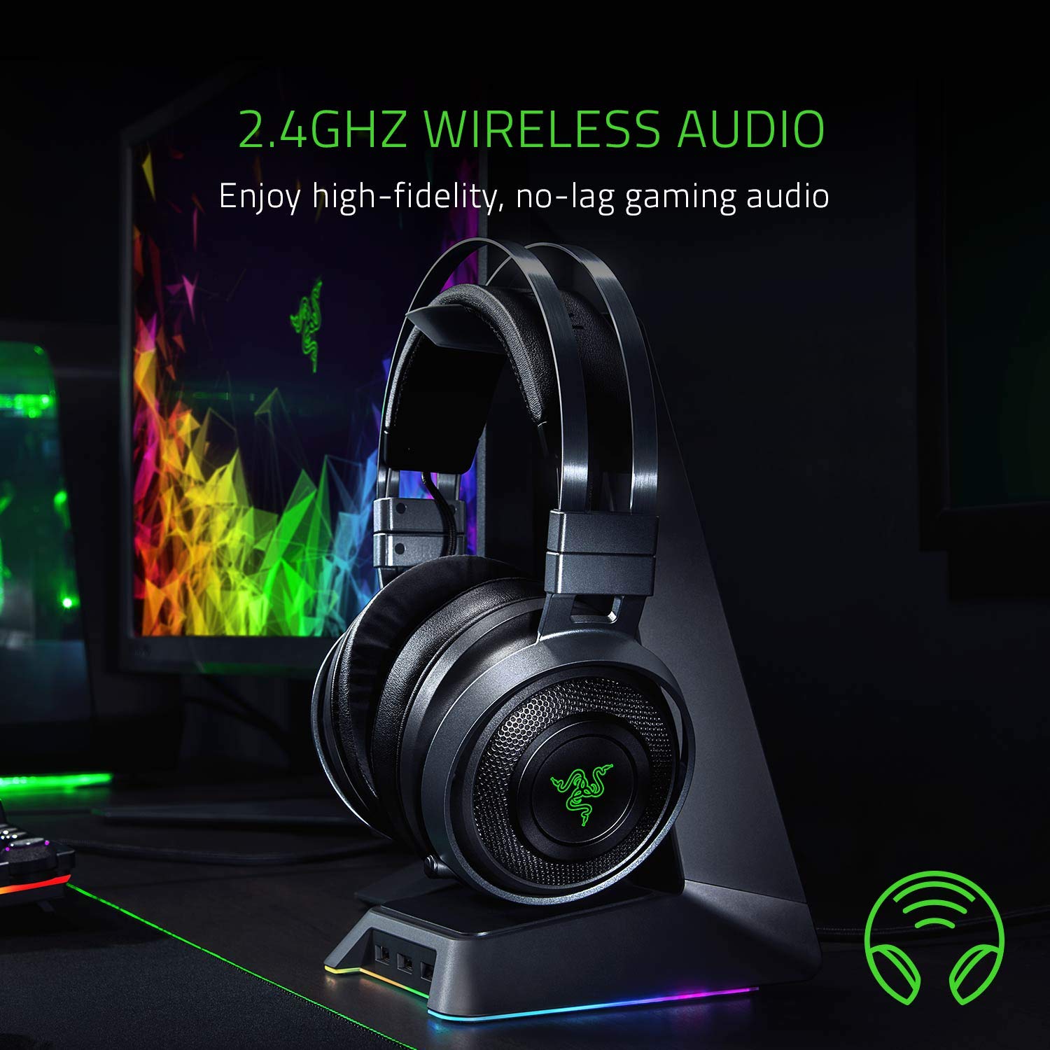 Razer Nari Ultimate Wireless 7.1 Surround Sound Gaming Headset: THX Audio & Haptic Feedback - Auto-Adjust Headband - Chroma RGB - Retractable Mic - For PC, PS4, PS5 - Black