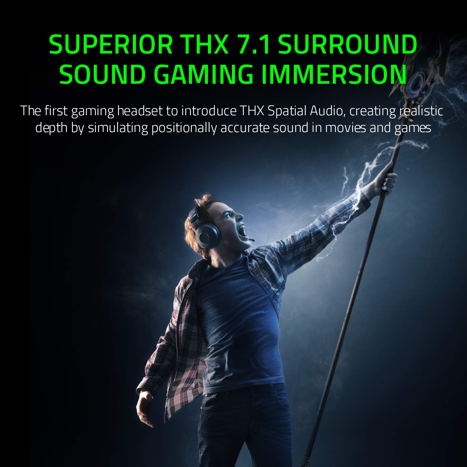 Razer Kraken Tournament Edition THX 7.1 Surround Sound Gaming Headset: Retractable Noise Cancelling Mic - USB DAC - For PC, PS4, PS5, Nintendo Switch, Xbox One, Xbox Series X & S, Mobile – Black
