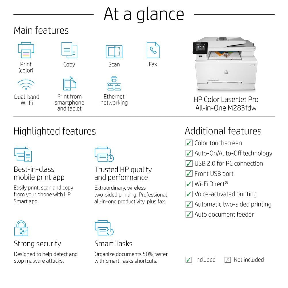 HP Color LaserJet Pro M283fdw Wireless All-in-One Laser Printer, Remote Mobile Print, Scan & Copy, Duplex Printing, Works with Alexa (7KW75A)
