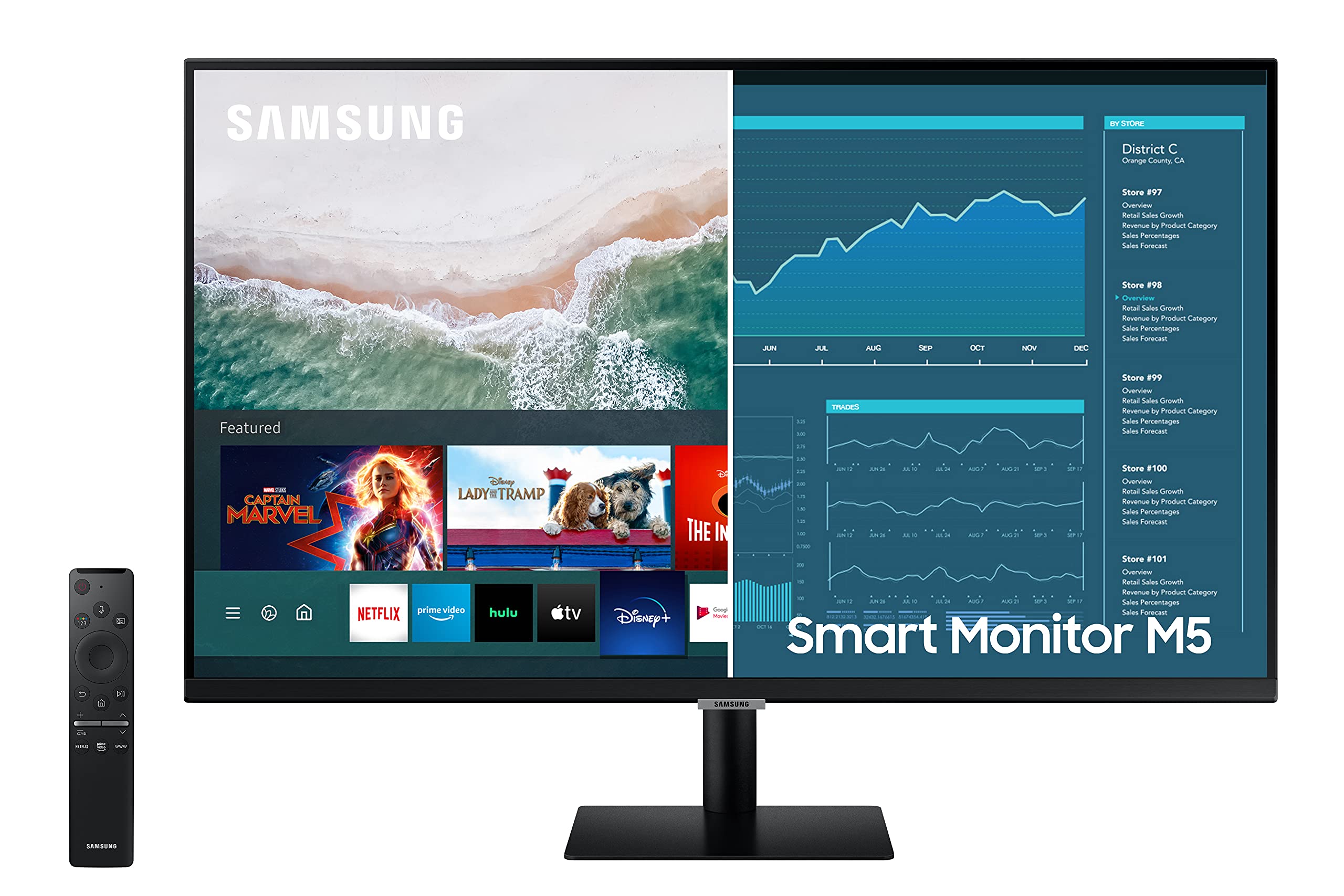 SAMSUNG M5 Series 32-Inch FHD 1080p Smart Monitor & Streaming TV (Tuner-Free), Netflix, HBO, Prime Video, & More, Apple Airplay, Bluetooth, Built-in Speakers, Remote Included (LS32AM500NNXZA)
