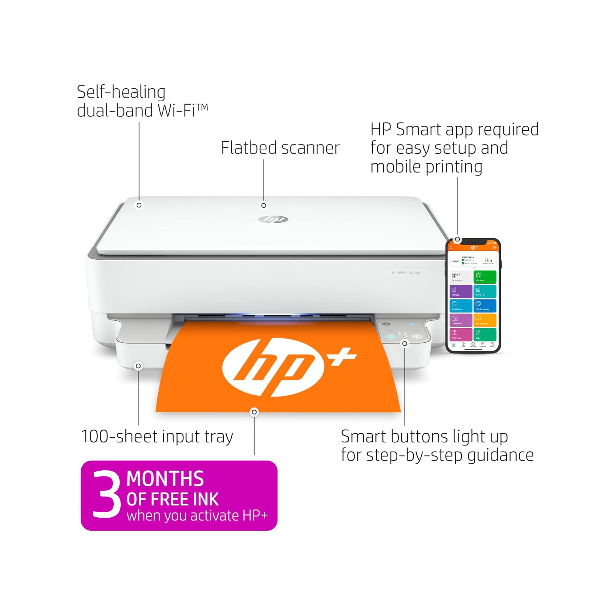 HP ENVY 6055e All-in-One Wireless Color Printer, with bonus 6 months free Instant Ink (223N1A)