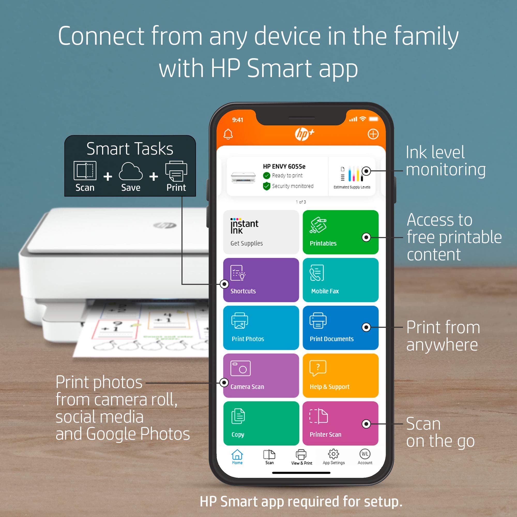 HP ENVY 6055e All-in-One Wireless Color Printer, with bonus 6 months free Instant Ink (223N1A)