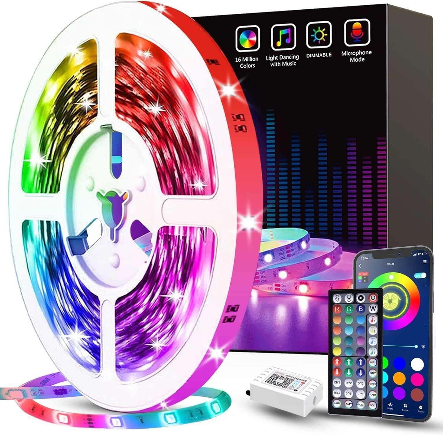 Tenmiro 50ft Led Strip Lights Smart Led Light Strips Music Sync Color Changing LED Lights App Control Led Lights for Bedroom Party Home Decoration