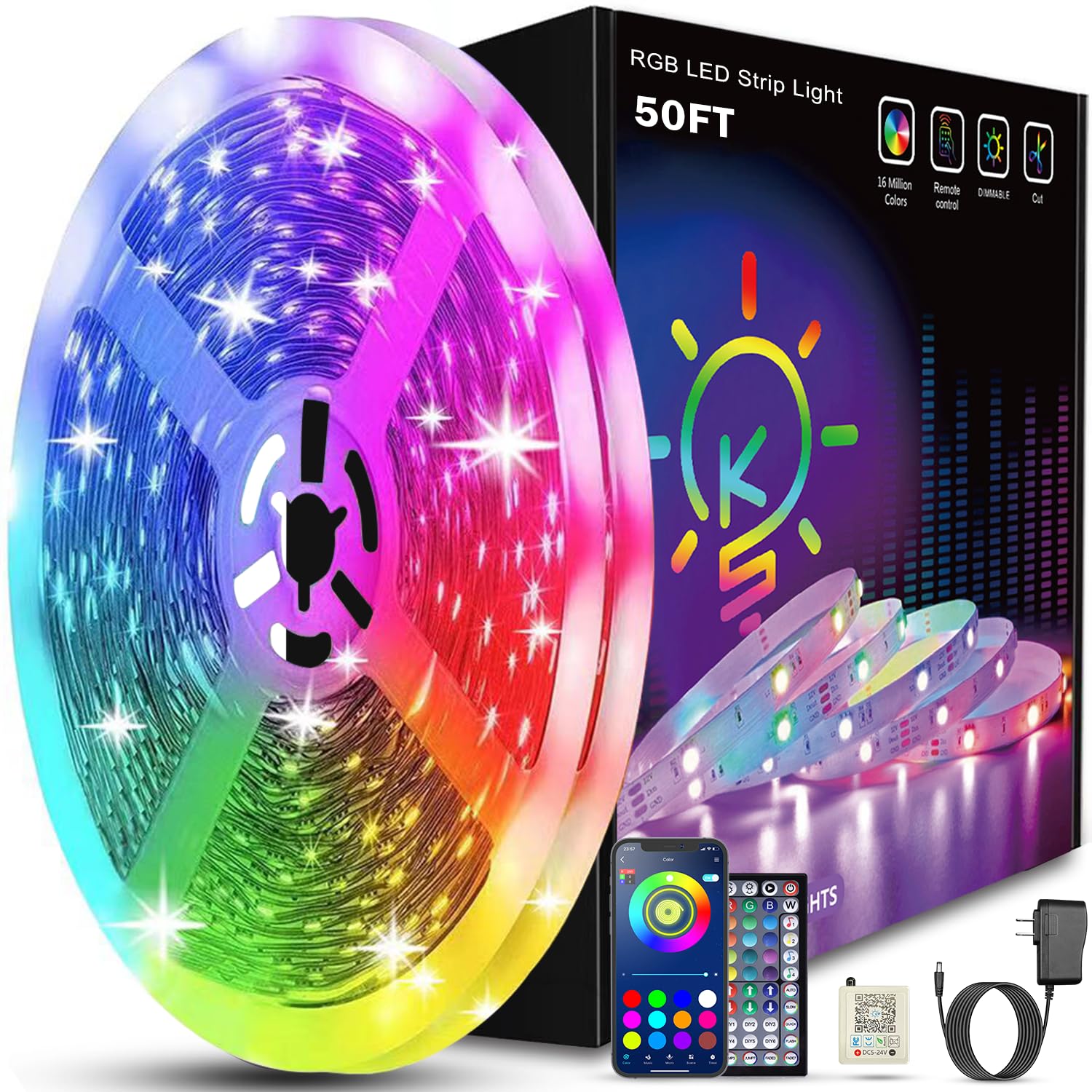 50ft Led Strip Lights Smart Sync Music Led Lights for Bedroom Home Decoration, APP Control