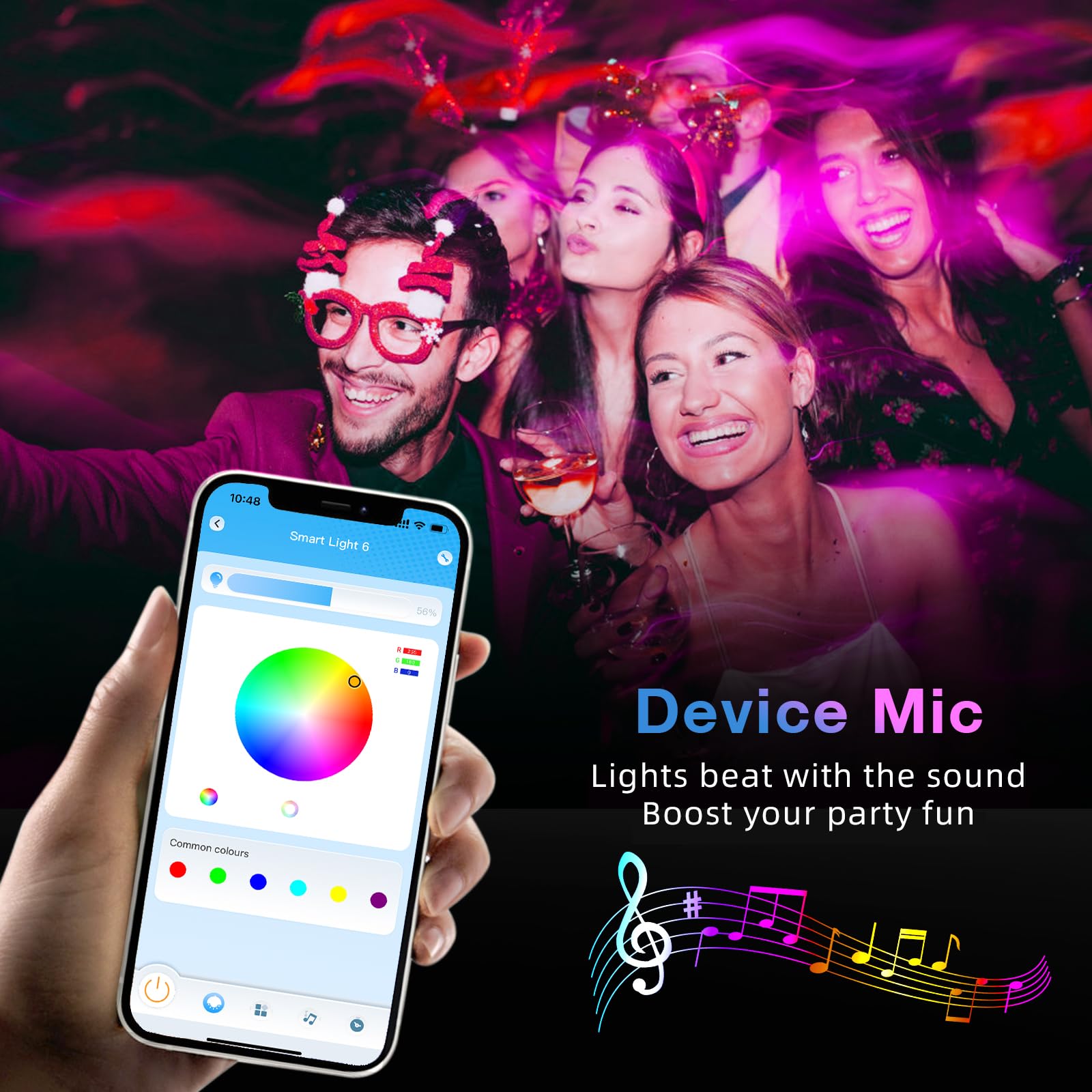 TJOY 50ft Bluetooth LED Strip Lights, Music Sync 5050 LED Light Strip RGB Color Changing LED Lights Strip with Phone Remote, LED Lights for Bedroom Kitchen TV Party TIKTOK DIY (APP+Remote +Mic)