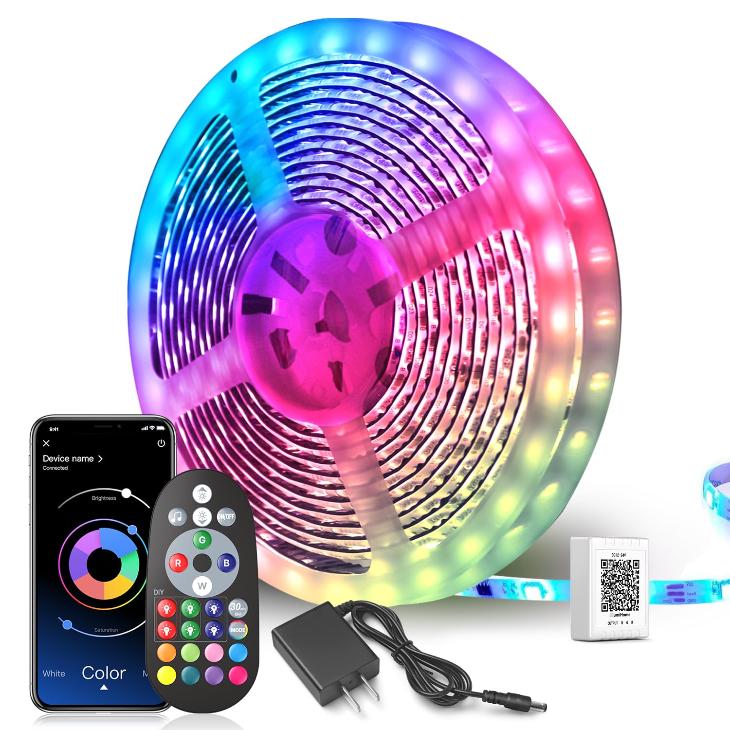 Nexillumi 65.6ft LED Lights for Bedroom Music Sync Color Changing RGB LED Strip Rope Lights 44-Key Remote, 5050 RGB LED Light Strips(APP+Remote+Mic)
