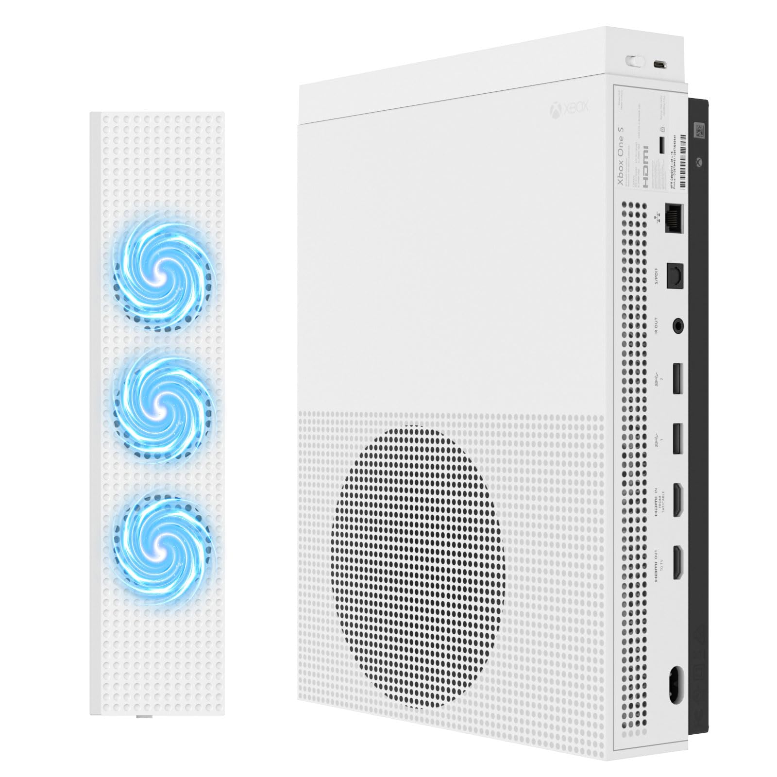 MoKo Xbox One S Cooling Fan, Built-in 3 High Speed Fans, 2-Port USB Charing & Data Syncing, L/H Fan Speed Switch for Xbox One S Gaming Console, White