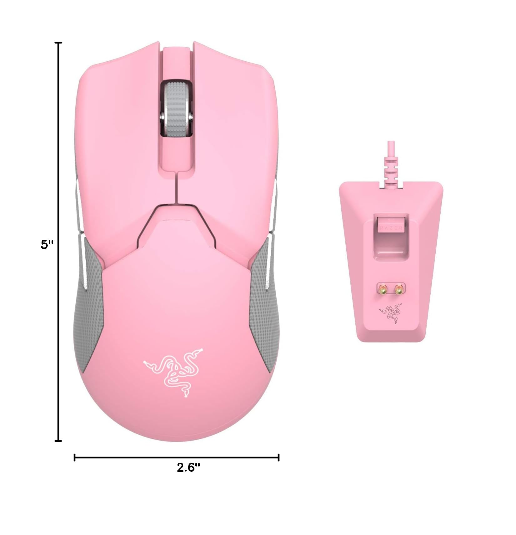 Razer Viper Ultimate Lightweight Wireless Gaming Mouse & RGB Charging Dock: Hyperspeed Wireless Technology - 20K DPI Optical Sensor - 78g - Optical Mouse Switch - 70 Hr Battery - Quartz Pink