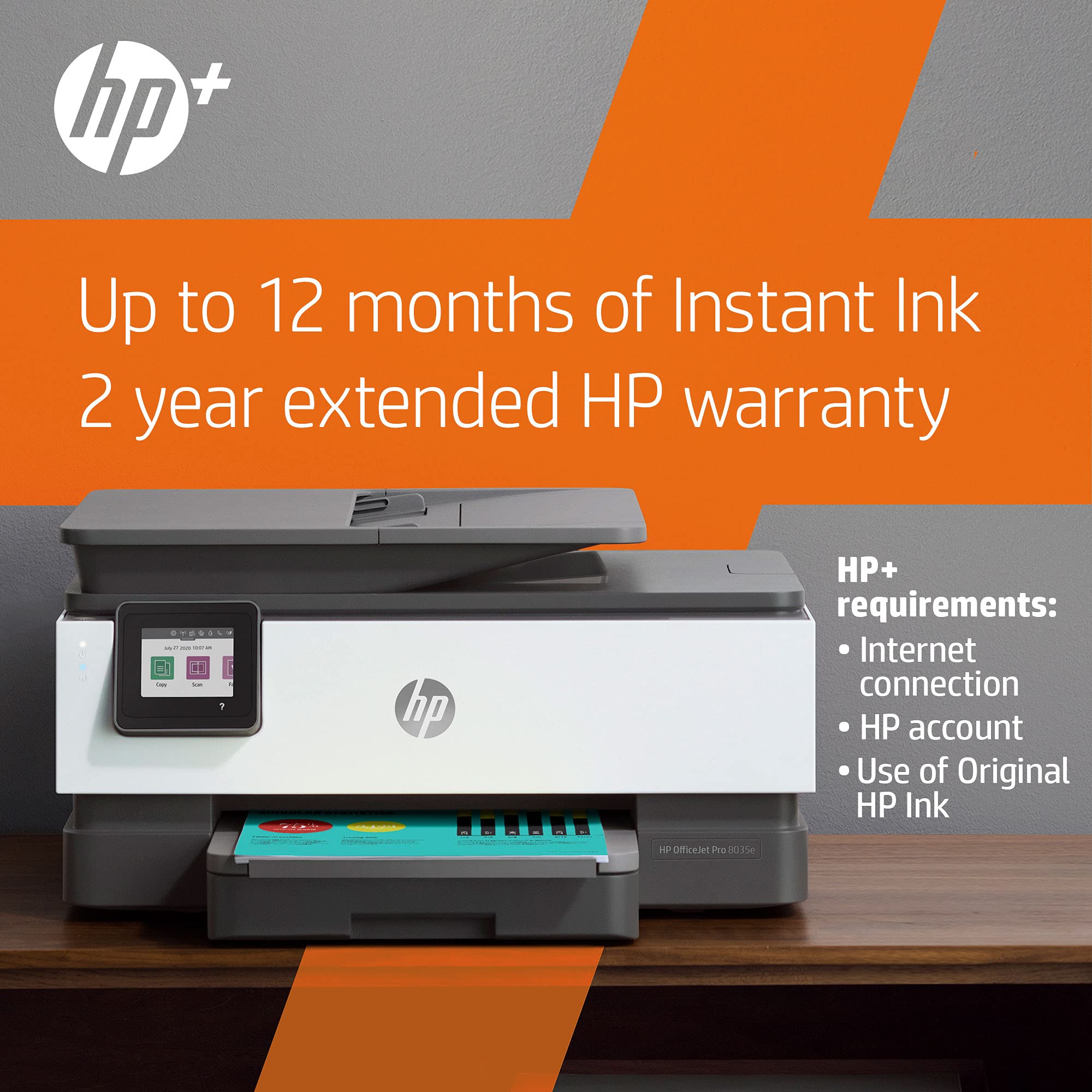 HP OfficeJet Pro 8035e Wireless Color All-in-One Printer (Basalt) with up to 12 months Instant Ink with HP+ (1L0H6A)