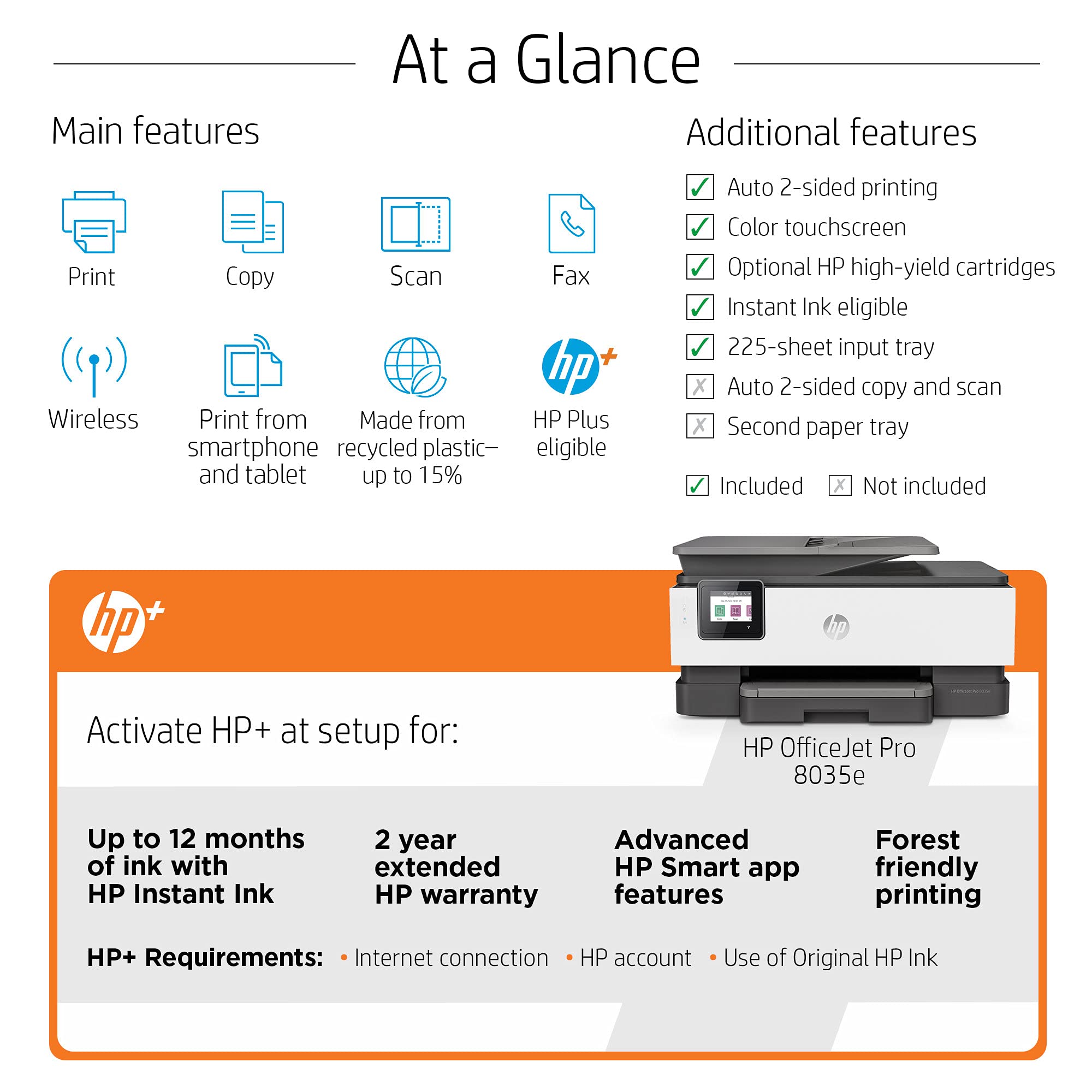 HP OfficeJet Pro 8035e Wireless Color All-in-One Printer (Basalt) with up to 12 months Instant Ink with HP+ (1L0H6A)