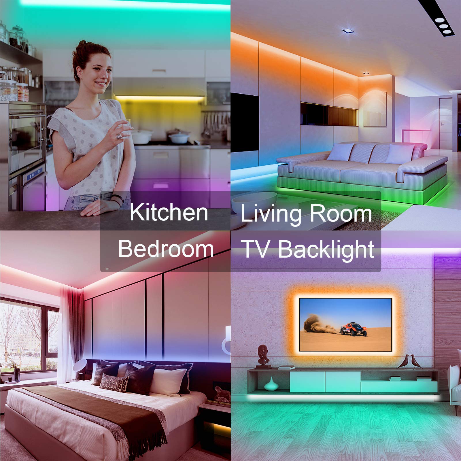 65.6ft WiFi LED Strip Lights,VOLIVO Smart LED Light Strip Compatible with Alexa and Google Home,App&Remote&Voice Controlled Music Sync Color Changing RGB 5050 LED Lights for Bedroom Kitchen,Party,TV