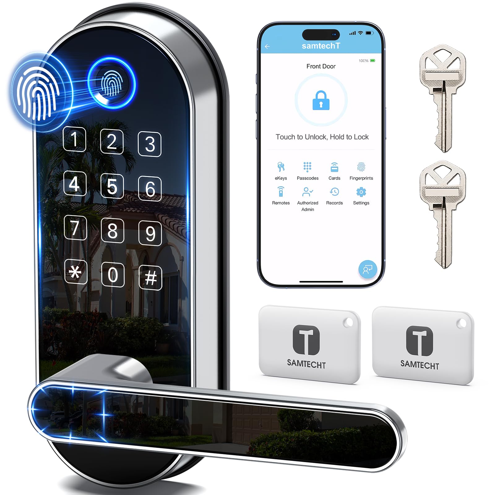 Smart Lock, Keyless Entry Door Lock, Fingerprint Door Lock, Digital Door Lock, Smart Lock for Front Door, Bluetooth Electronic Door Lock (Powered by Sifely)