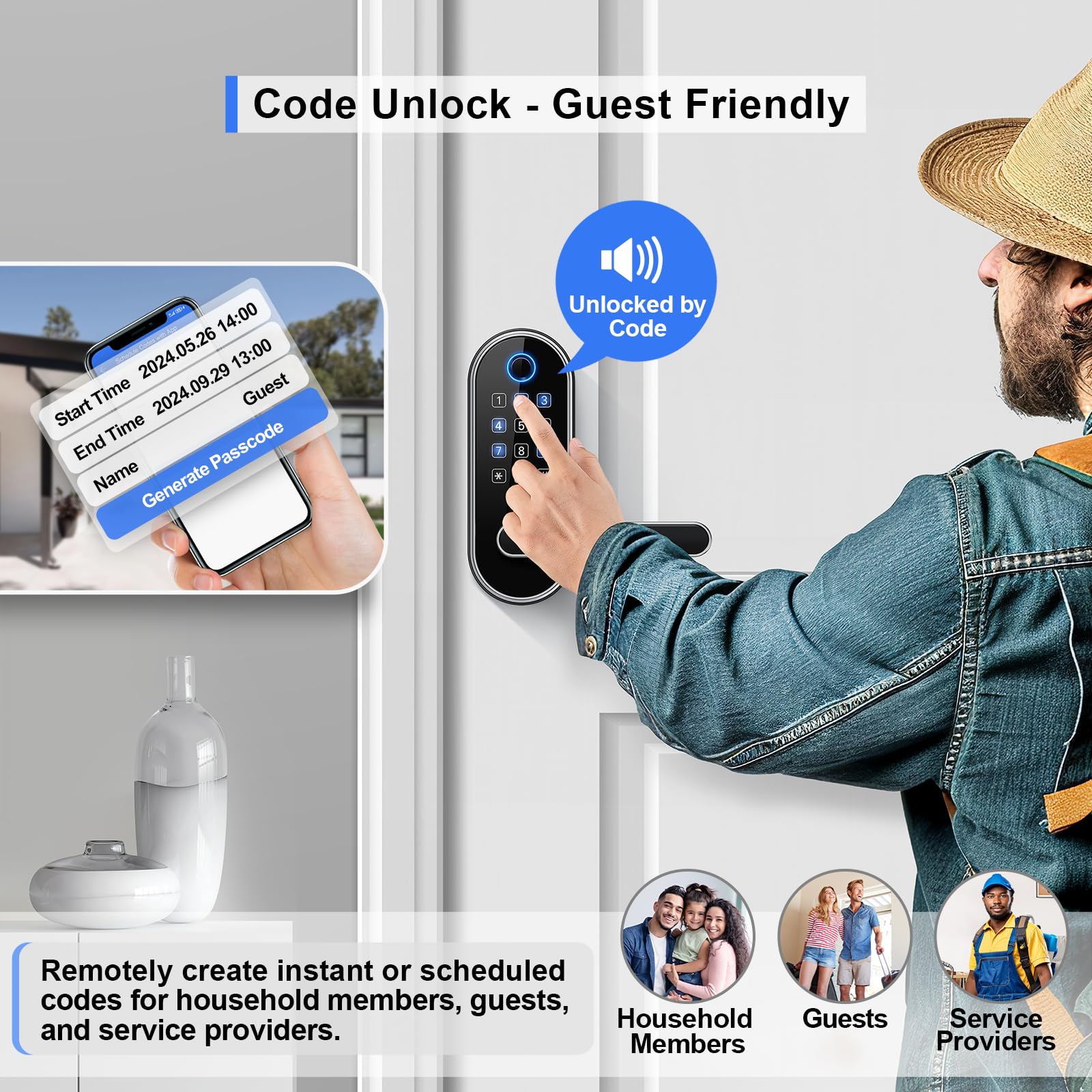 Smart Lock, Keyless Entry Door Lock, Fingerprint Door Lock, Digital Door Lock, Smart Lock for Front Door, Bluetooth Electronic Door Lock (Powered by Sifely)