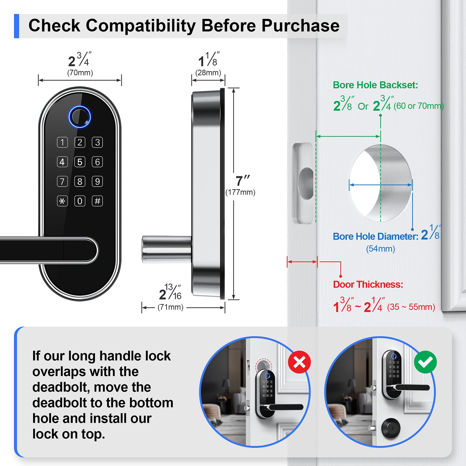 Smart Lock, Keyless Entry Door Lock, Fingerprint Door Lock, Digital Door Lock, Smart Lock for Front Door, Bluetooth Electronic Door Lock (Powered by Sifely)