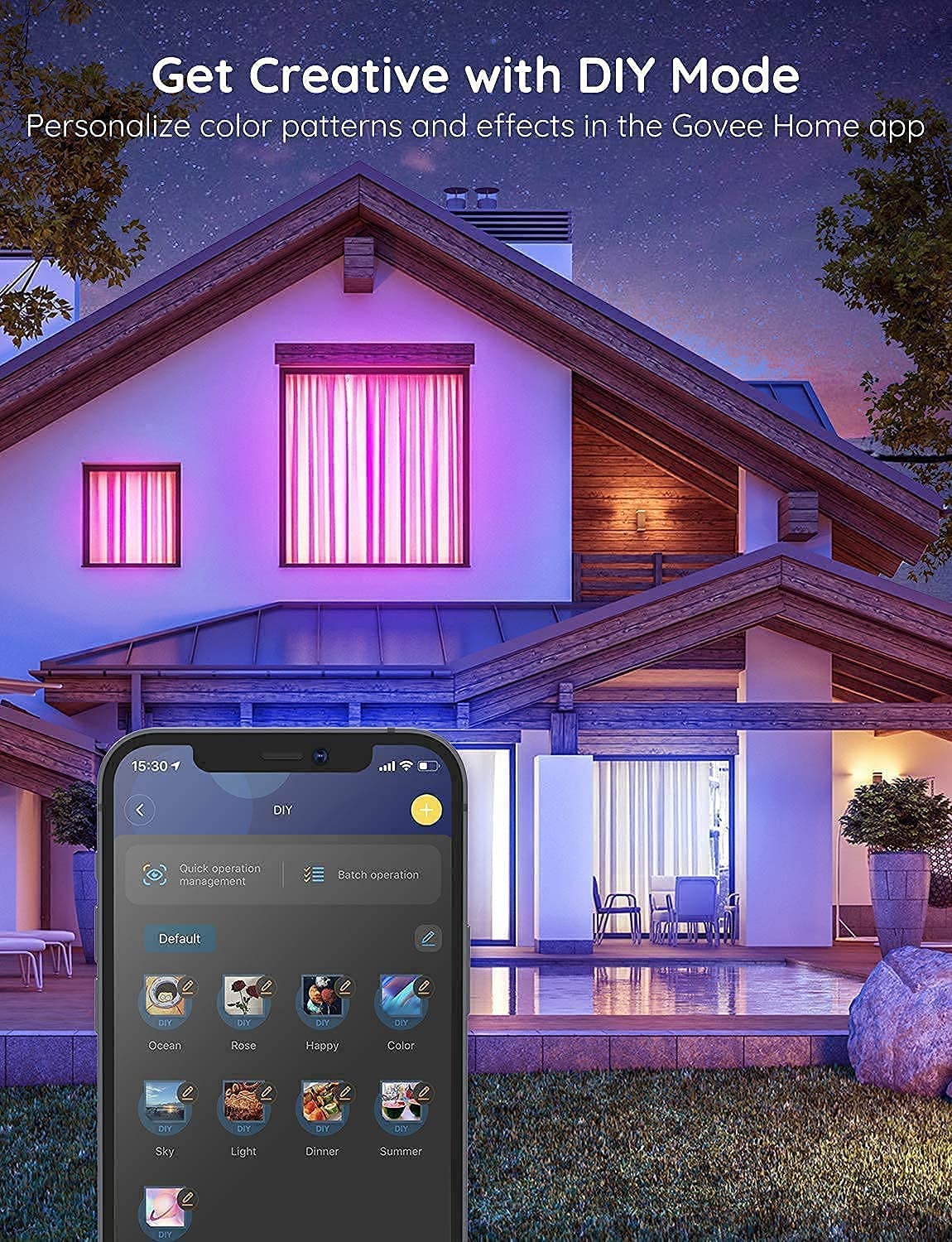 Govee LED Strip Lights 100ft, LED Lights for Bedroom, WiFi RGB LED Lights Work with Alexa and Google Assistant, 64 Modes and Music Sync, Strip Lights for Indoor, Party, Decoration, 2 Rolls of 50ft