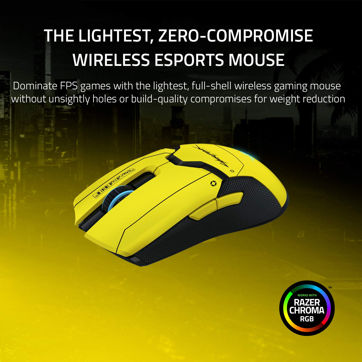 Razer Viper Ultimate Lightweight Wireless Gaming Mouse & RGB Charging Dock: HyperSpeed Wireless Technology - 20K DPI Optical Sensor - 78g Lightweight - Optical Mouse Switch - Cyberpunk 2077 Edition