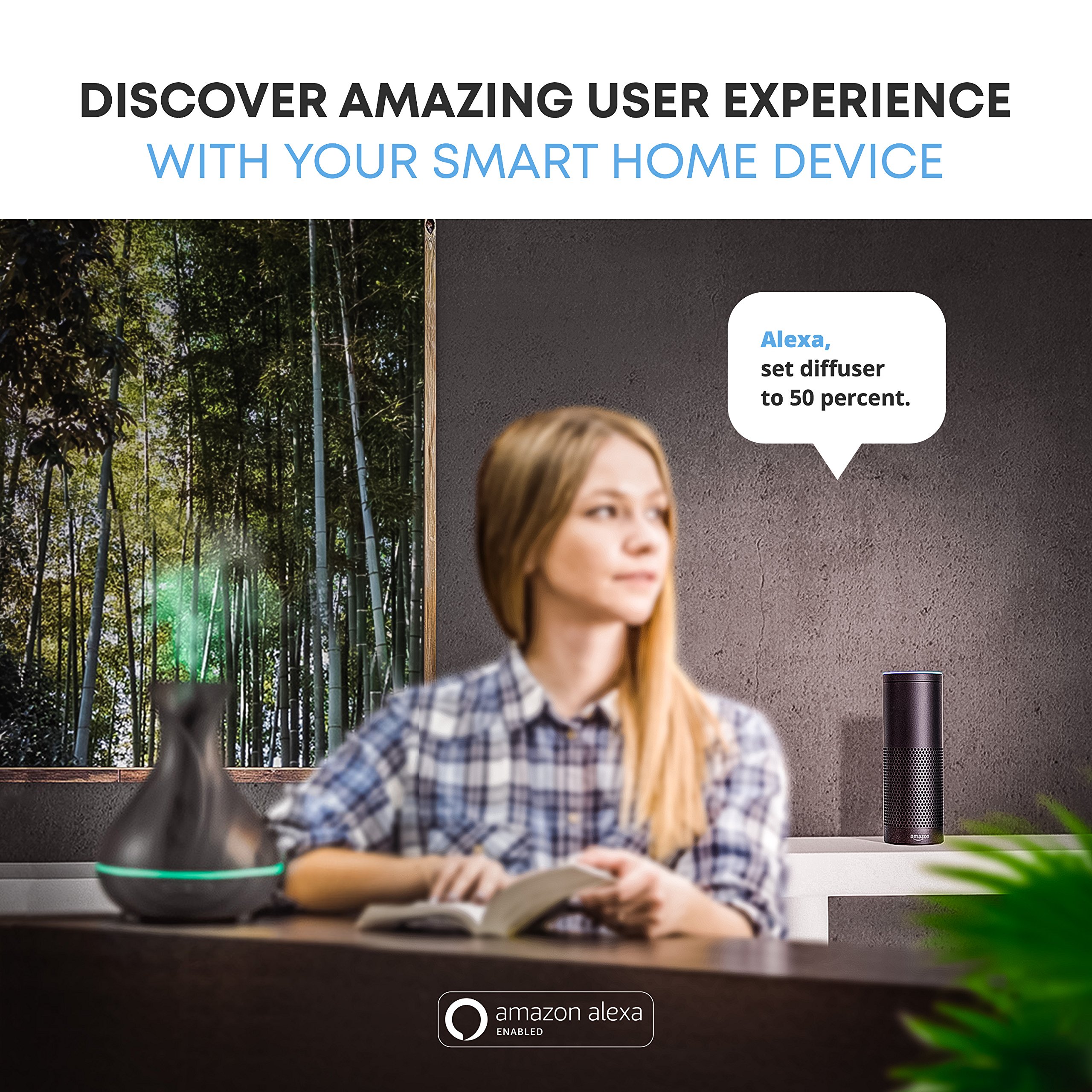 Smart WiFi Wireless Essential Oil Aromatherapy 400ml Ultrasonic Diffuser & Humidifier with Alexa & Google Home Phone App & Voice Control - Create Schedules - LED & Timer Settings