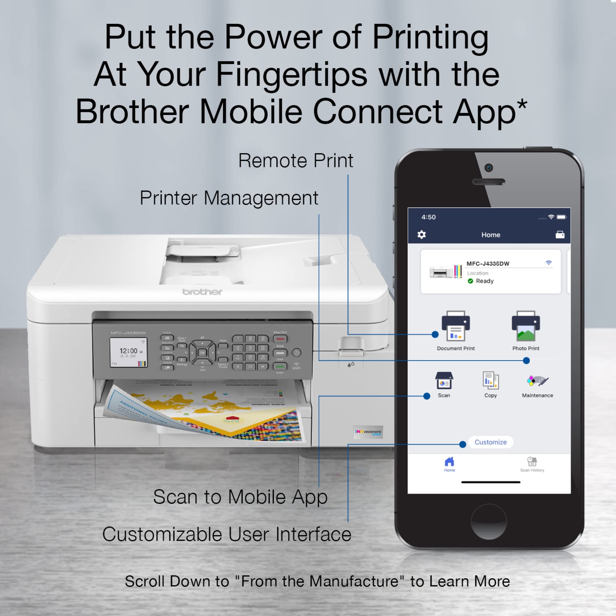 Brother MFC-J4335DW INKvestment-Tank All-in-One Printer with Duplex and Wireless Printing Plus Up to 1-Year of Ink in-Box
