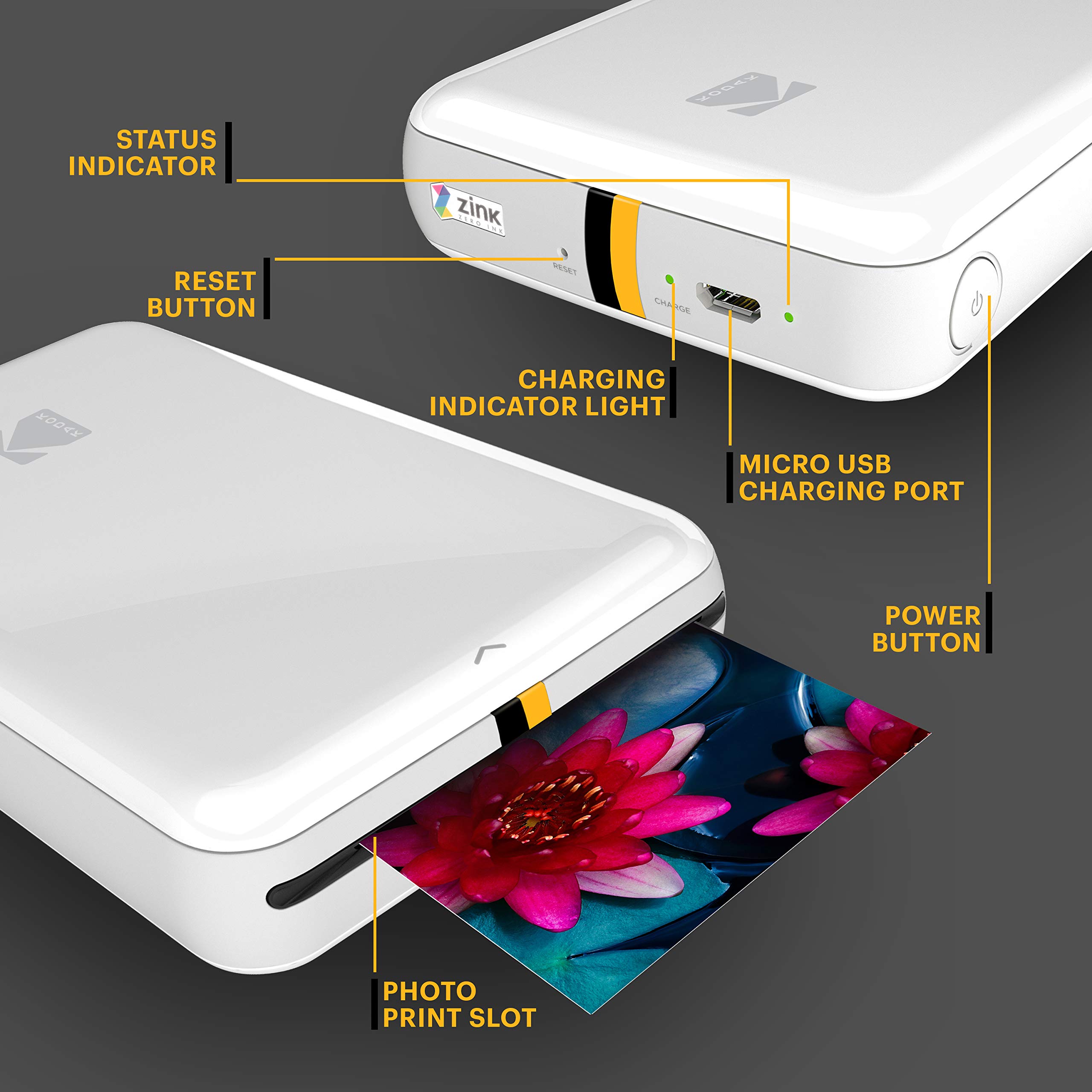 KODAK Step Wireless Mobile Photo Mini Printer (White) Compatible w/ iOS & Android, NFC & Bluetooth Devices