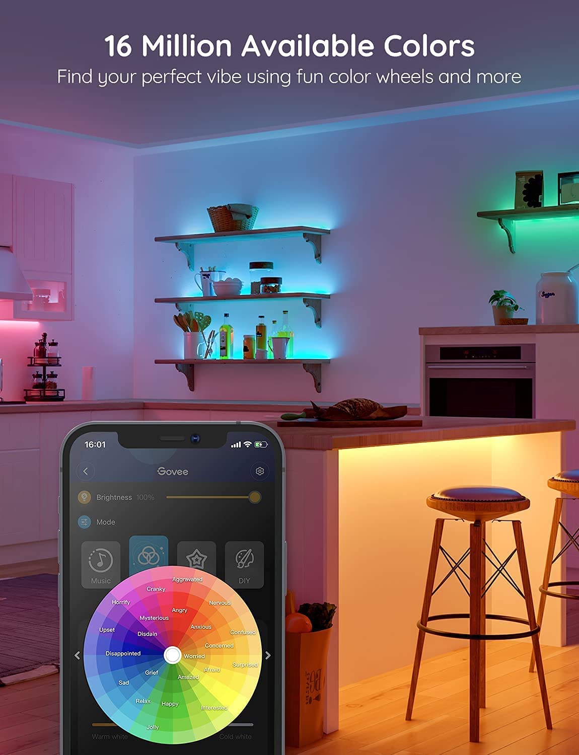 Govee RGB LED Strip Lights, 65.6ft Bluetooth LED Lights with App Control, 64 Scenes and Music Sync, LED Lights for Bedroom, Living Room, Kitchen, Party, Color Changing Light Strip 2 Rolls of 32.8ft