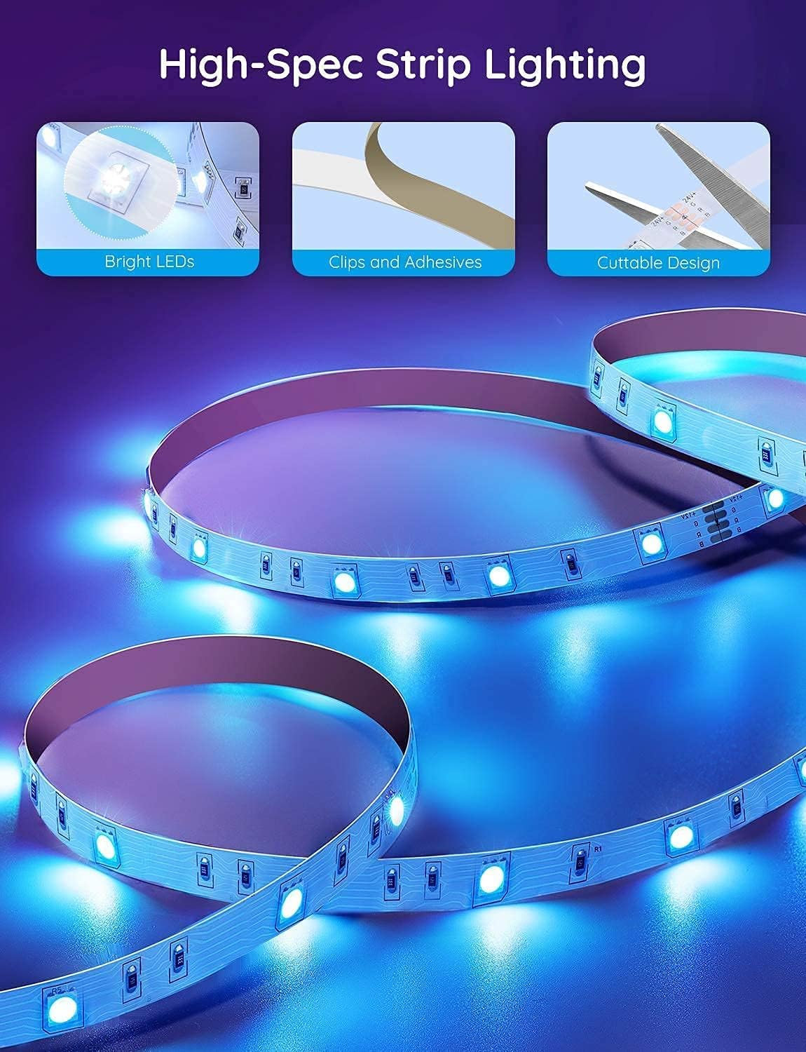 Govee RGB LED Strip Lights, 65.6ft Bluetooth LED Lights with App Control, 64 Scenes and Music Sync, LED Lights for Bedroom, Living Room, Kitchen, Party, Color Changing Light Strip 2 Rolls of 32.8ft