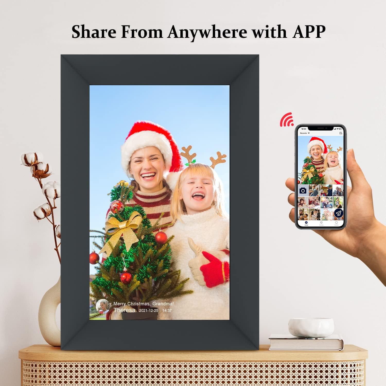 AEEZO 10.1 Inch WiFi Digital Picture Frame, IPS Touch Screen Smart Cloud Photo Frame with 16GB Storage, Easy Setup to Share Photos or Videos via Frameo APP, Auto-Rotate, Wall Mountable (Black)