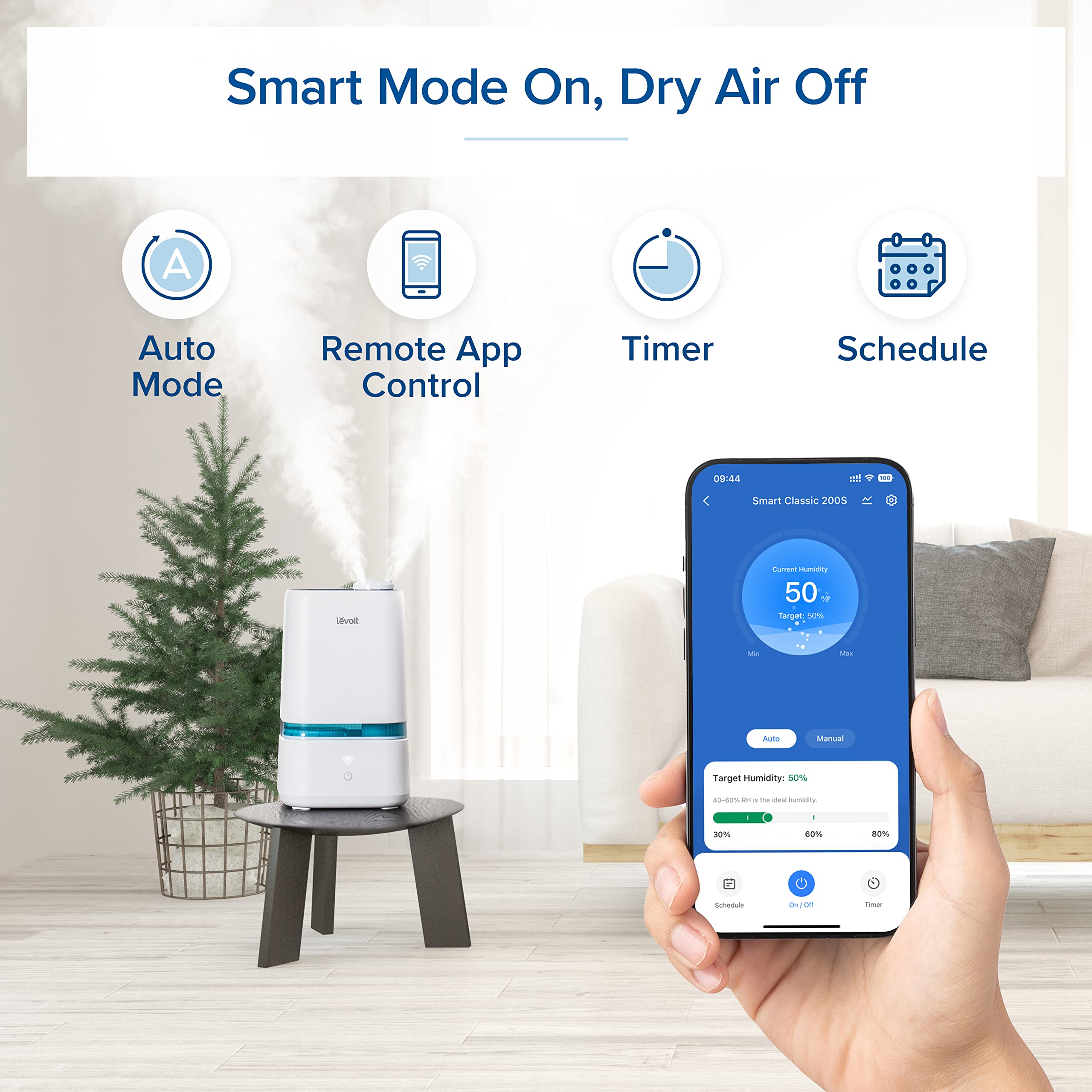 LEVOIT Humidifiers for Bedroom, Smart Wi-Fi Cool Mist Essential Oils Diffuser in One, 4L Ultrasonic Air Vaporizer for Plants, Baby, Quiet for Home Large Room, Nursery, 40H