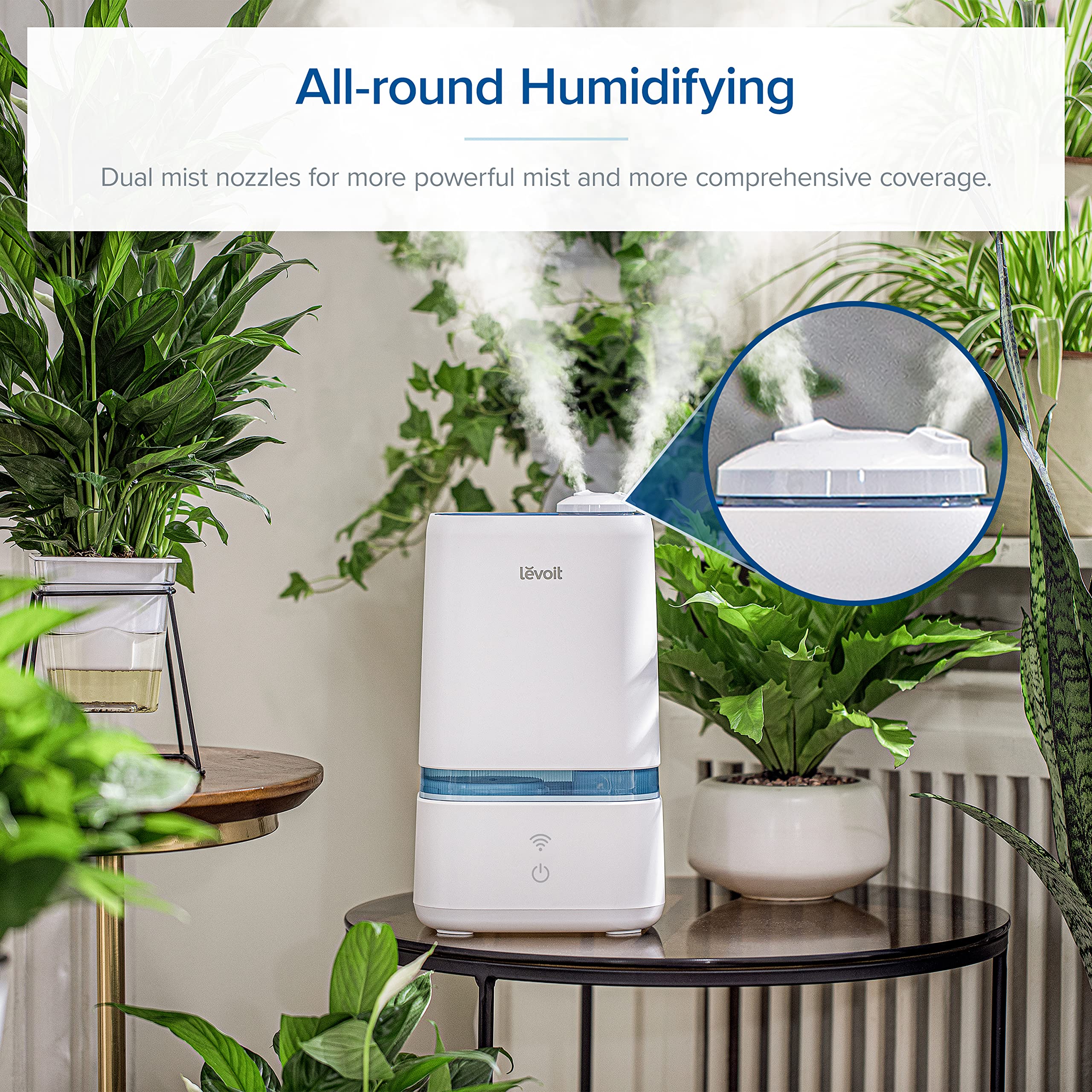 LEVOIT Humidifiers for Bedroom, Smart Wi-Fi Cool Mist Essential Oils Diffuser in One, 4L Ultrasonic Air Vaporizer for Plants, Baby, Quiet for Home Large Room, Nursery, 40H