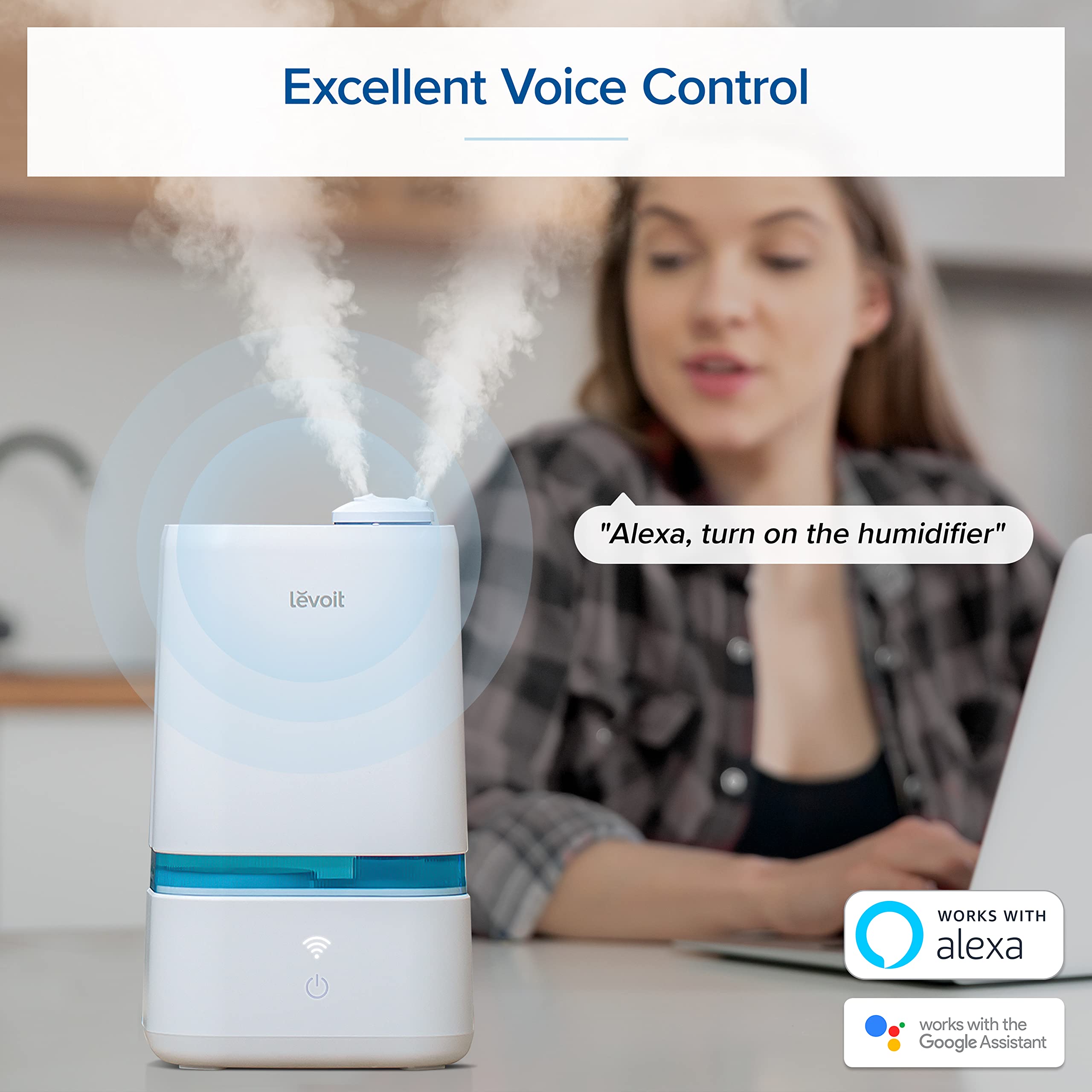 LEVOIT Humidifiers for Bedroom, Smart Wi-Fi Cool Mist Essential Oils Diffuser in One, 4L Ultrasonic Air Vaporizer for Plants, Baby, Quiet for Home Large Room, Nursery, 40H