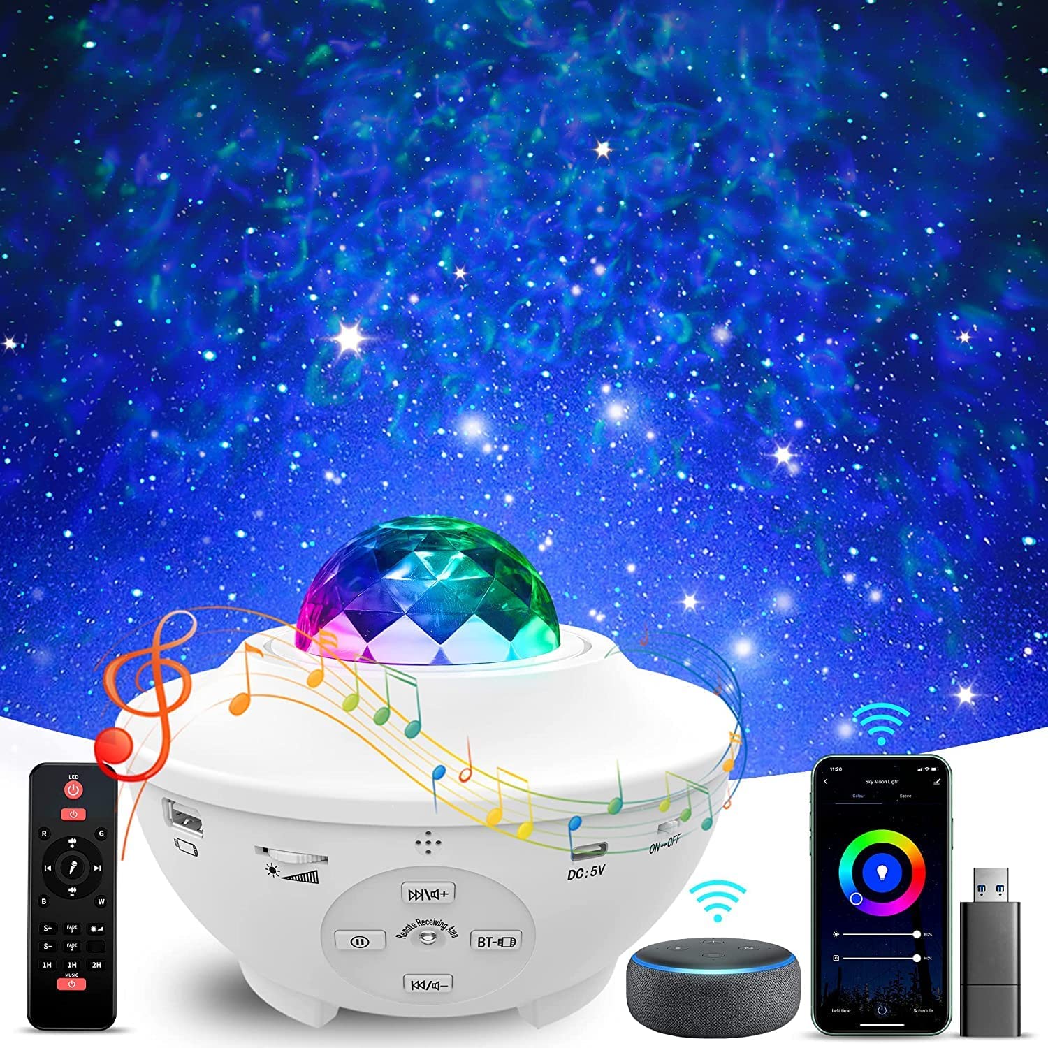 Galaxy Light Projector, Star Projector Night Light Bluetooth Music Speaker Starry Light Projector for Bedroom Kids Decor Party Ceiling, Work with Alexa & Google Asistant Smart WiFi Remote Control