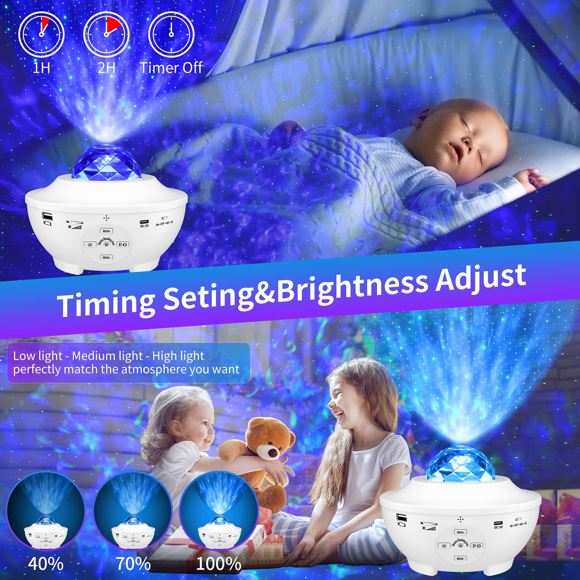 Galaxy Light Projector, Star Projector Night Light Bluetooth Music Speaker Starry Light Projector for Bedroom Kids Decor Party Ceiling, Work with Alexa & Google Asistant Smart WiFi Remote Control