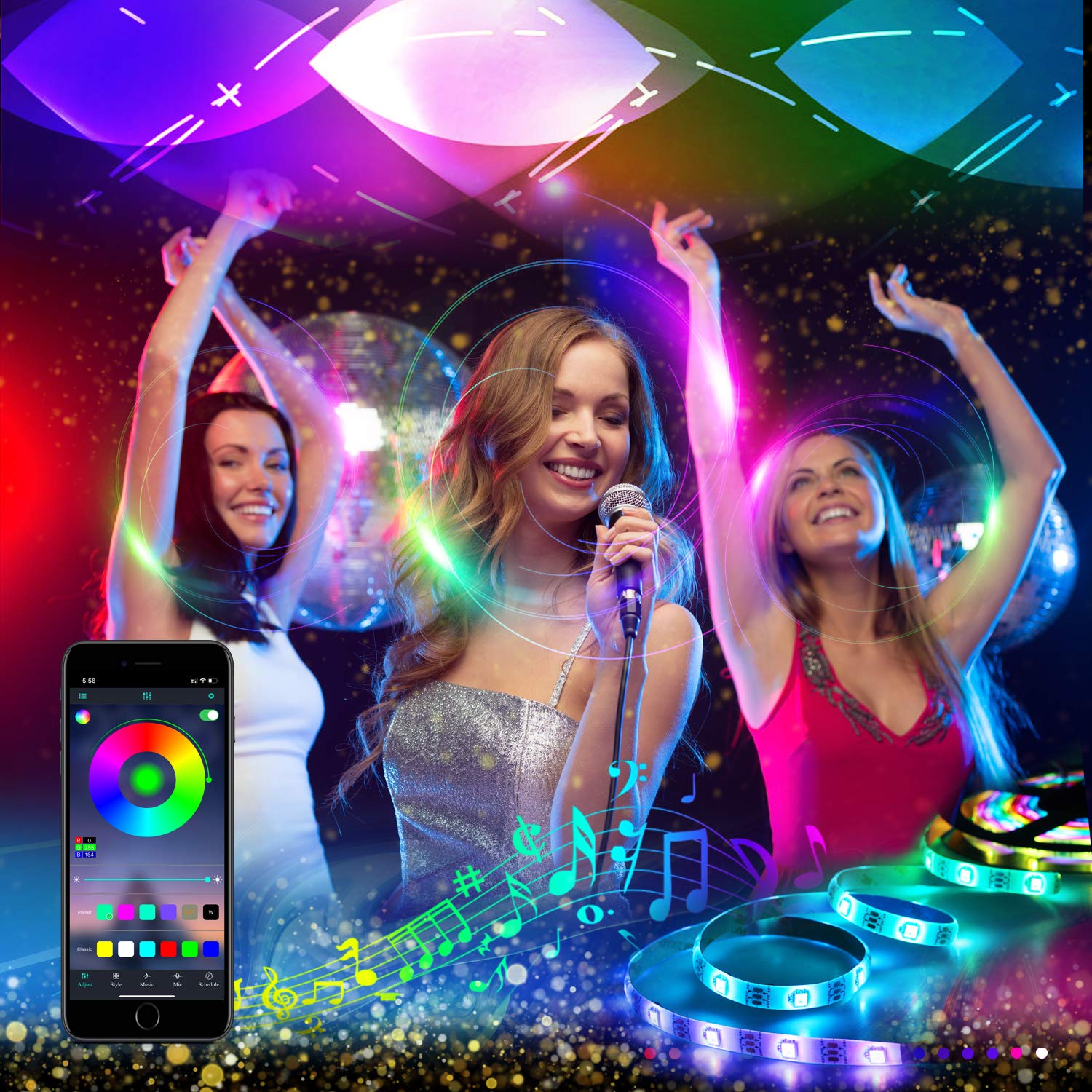 KULUNER LED Strip Lights 32.8ft 300 Bright LEDs Smart LED Light Strips Music Sync Color Changing LED Strip Lights with Remote Bluetooth LED Lights for Bedroom Kitchen RGB 5050 LED Strips for Room Home