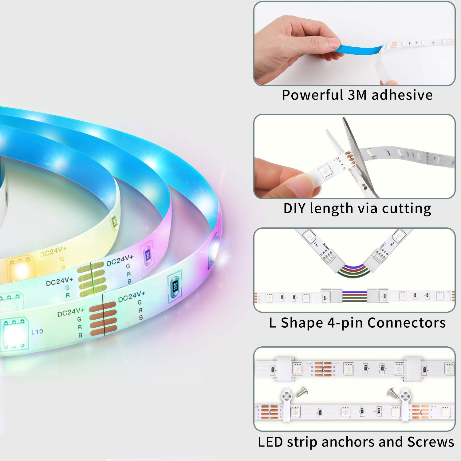 KULUNER LED Strip Lights 32.8ft 300 Bright LEDs Smart LED Light Strips Music Sync Color Changing LED Strip Lights with Remote Bluetooth LED Lights for Bedroom Kitchen RGB 5050 LED Strips for Room Home