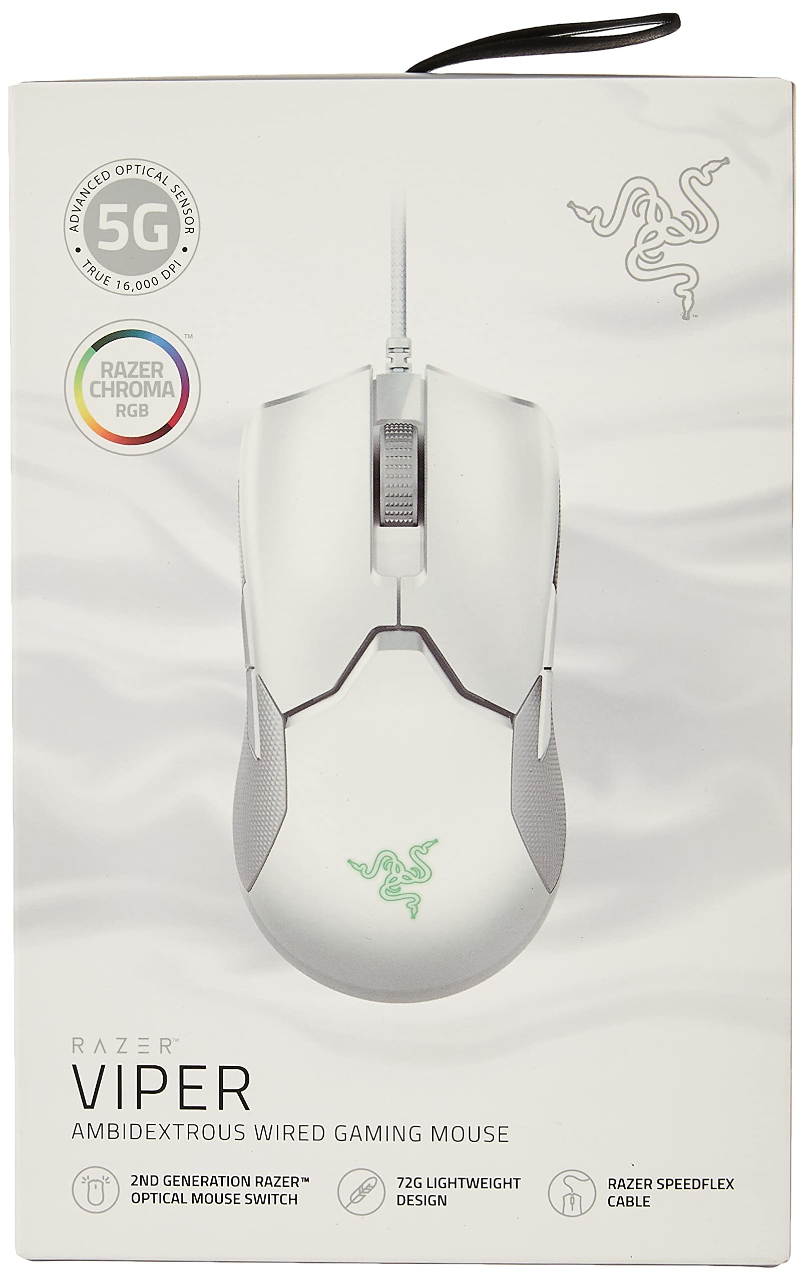 Razer Viper Ultralight Ambidextrous Wired Gaming Mouse: 2nd Generation Razer Optical Mouse Switches - Razer 5G Optical Sensor - 71g Lightweight Design - Speedflex Cable - Mercury White