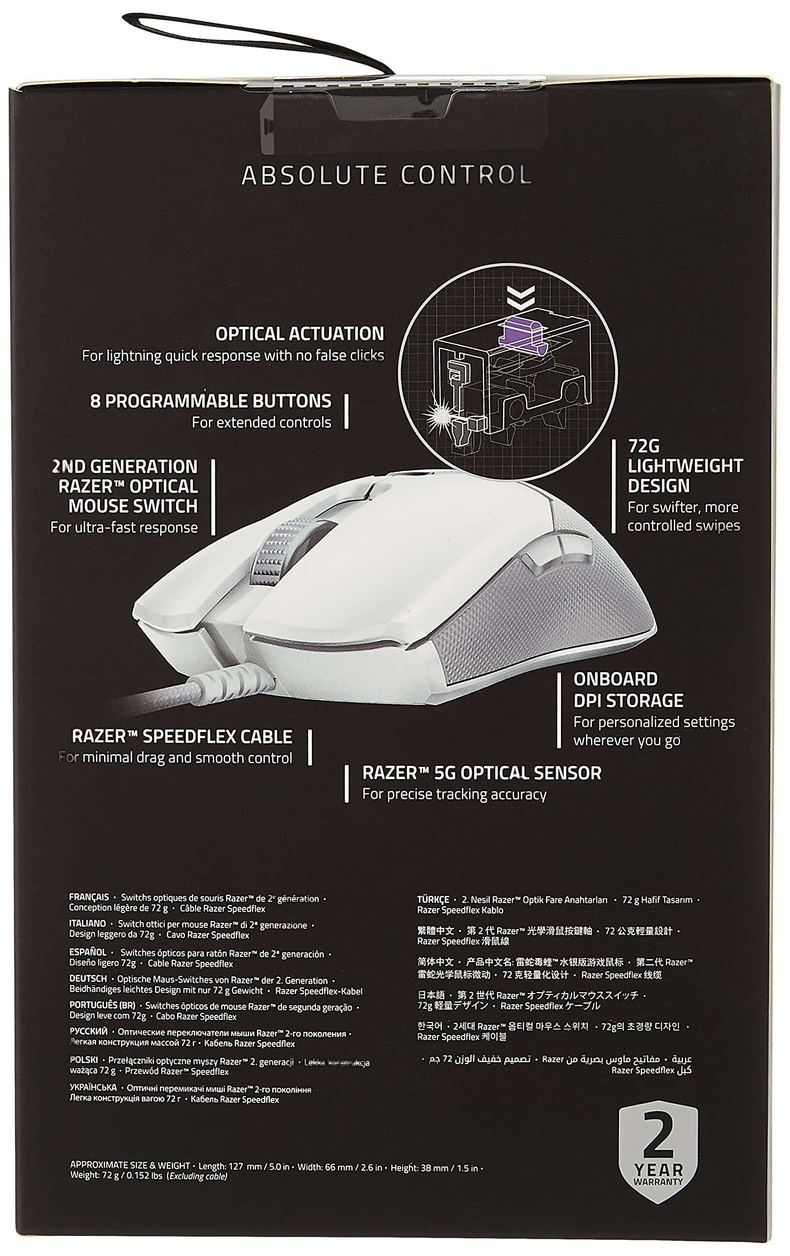 Razer Viper Ultralight Ambidextrous Wired Gaming Mouse: 2nd Generation Razer Optical Mouse Switches - Razer 5G Optical Sensor - 71g Lightweight Design - Speedflex Cable - Mercury White