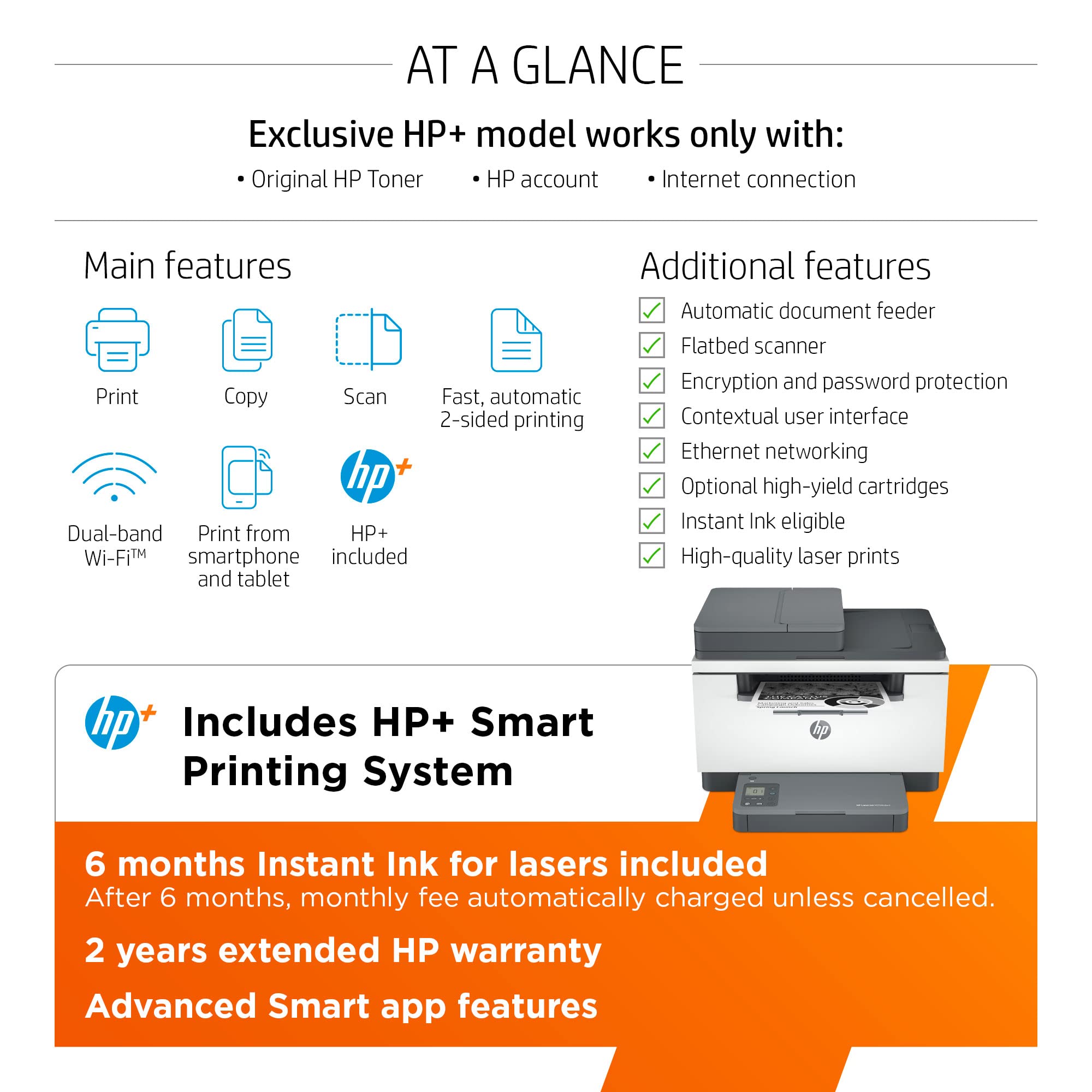HP LaserJet MFP M234sdwe Wireless Monochrome All-in-One Printer with built-in Ethernet & fast 2-sided printing, HP+ and bonus 6 months Instant Ink (6GX01E)