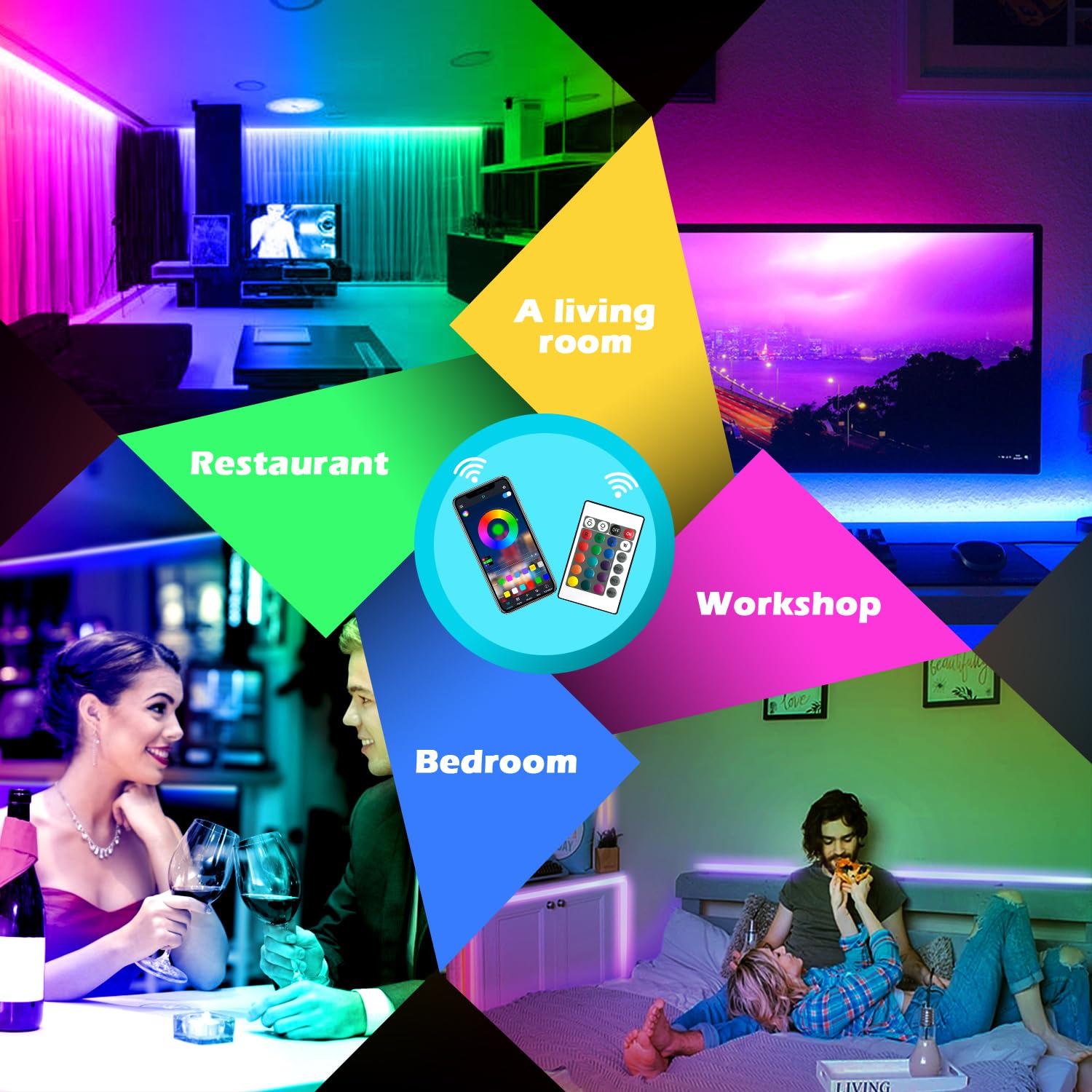 AILBTON Led Strip Lights,60ft Led Light Strip Music Sync Color Changing RGB Led Strip Built-in Mic,Bluetooth App Control LED Tape Lights with Remote,5050 RGB Rope Light Strips