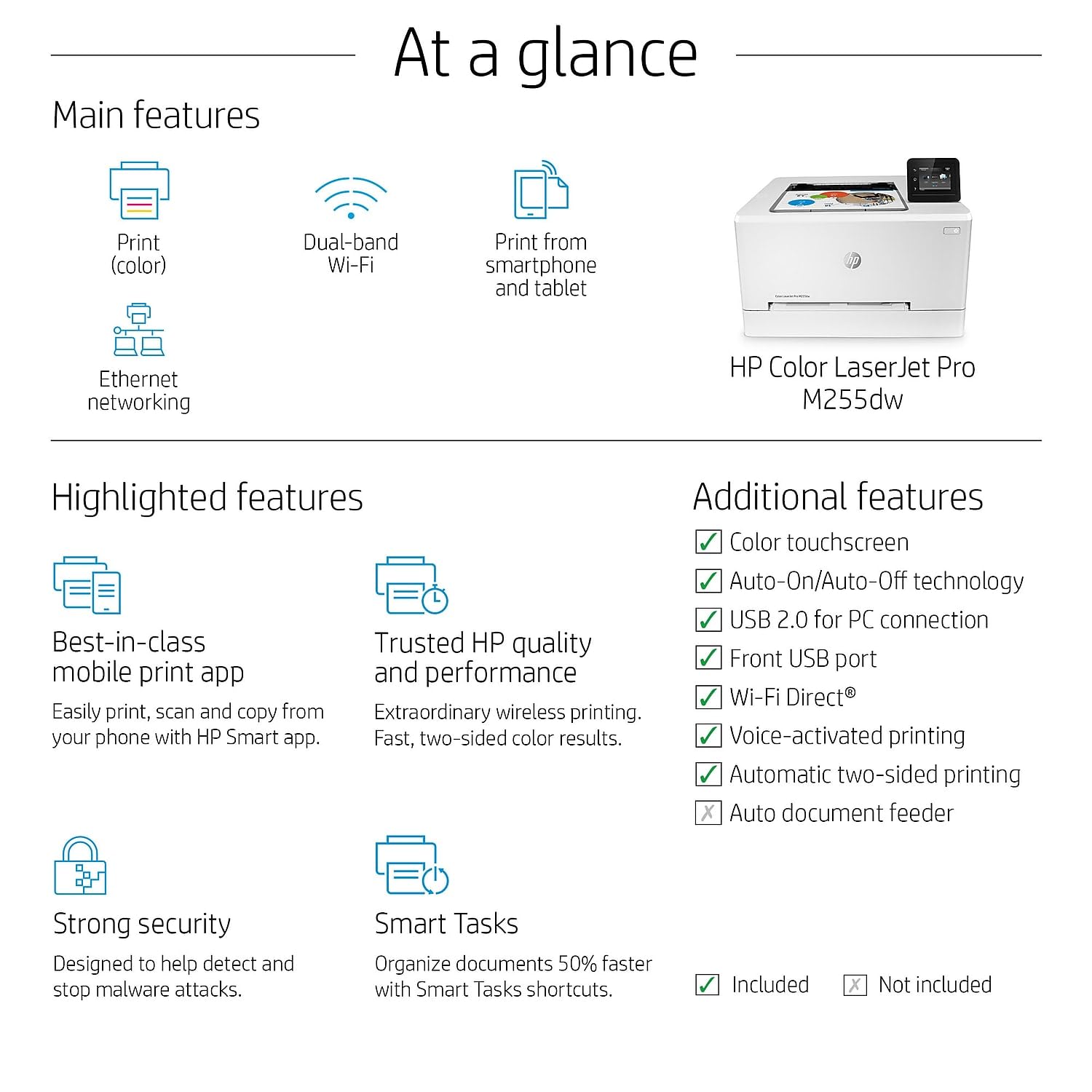 HP Color LaserJet Pro M255dw Wireless Laser Printer, Remote Mobile Print, Duplex Printing, Works with Alexa (7KW64A)