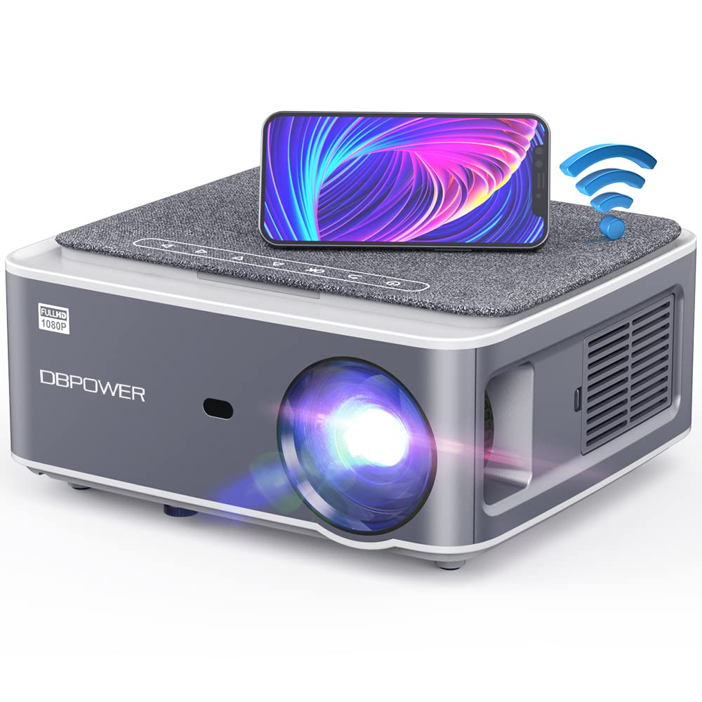 DBPOWER Native 1080P WiFi Projector, Upgrade 12000L 450 ANSI Full HD Outdoor Movie Projector, Support 4K+4P+4D Keystone/Zoom/PPT, 300" Portable Mini Video Projector Compatible w/Phone/Laptop/DVD/PC/TV