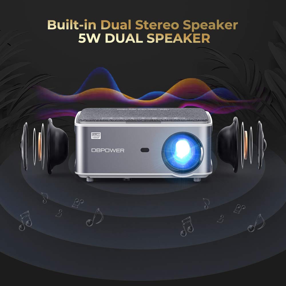 DBPOWER Native 1080P WiFi Projector, Upgrade 12000L 450 ANSI Full HD Outdoor Movie Projector, Support 4K+4P+4D Keystone/Zoom/PPT, 300" Portable Mini Video Projector Compatible w/Phone/Laptop/DVD/PC/TV