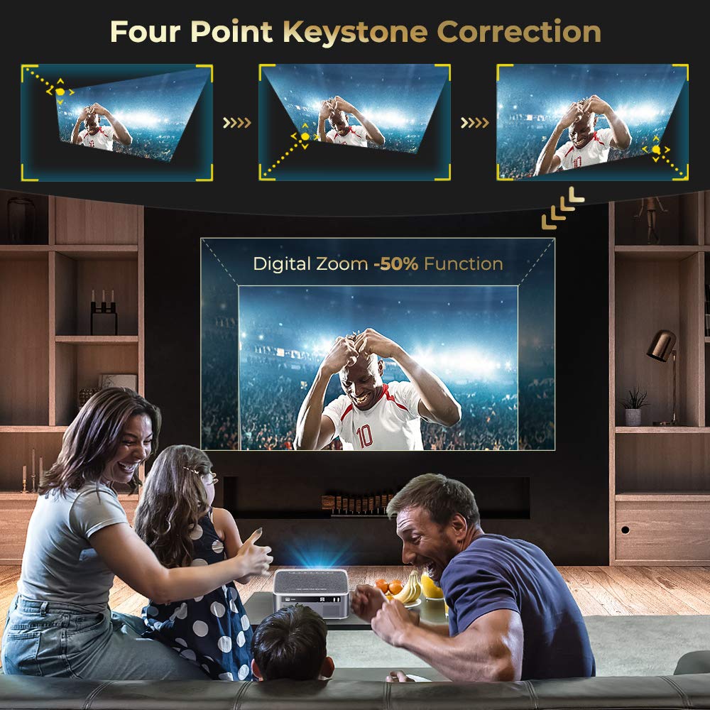 DBPOWER Native 1080P WiFi Projector, Upgrade 12000L 450 ANSI Full HD Outdoor Movie Projector, Support 4K+4P+4D Keystone/Zoom/PPT, 300" Portable Mini Video Projector Compatible w/Phone/Laptop/DVD/PC/TV