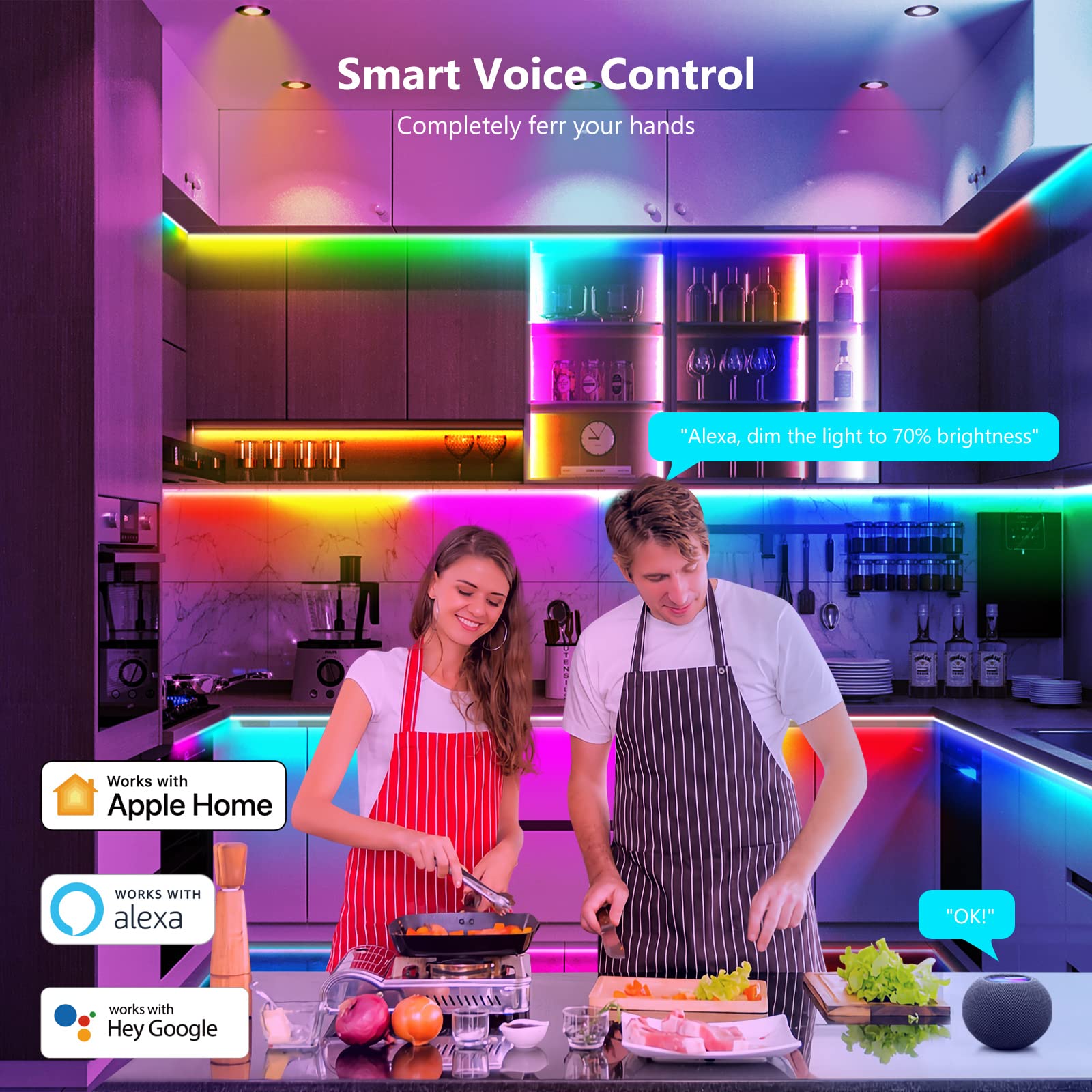 VOCOlinc RGB+IC LED Strip Lights, 16.4ft Smart LED Strip Work with Apple HomeKit, Alexa, Google, High Brightness, Segmented DIY, Music Sync, PU Coating, WiFi LED Lights for Bedroom,TV Christmas Decor