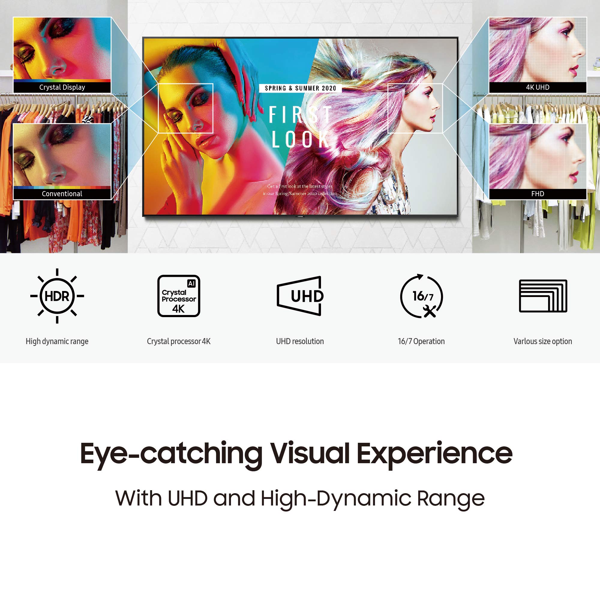 Samsung 55-Inch BE55T-H Pro TV | Commercial | Easy Digital Signage Software | 4K | HDMI | USB |Tuner | Speakers | 250 nits